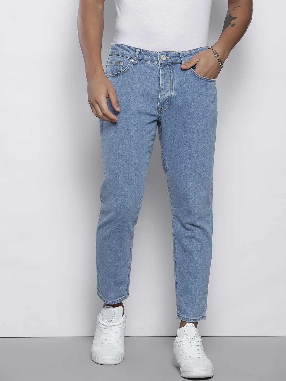 Buy BoohooMAN Men Blue Tapered Fit Light Fade Stretchable Jeans - Jeans ...