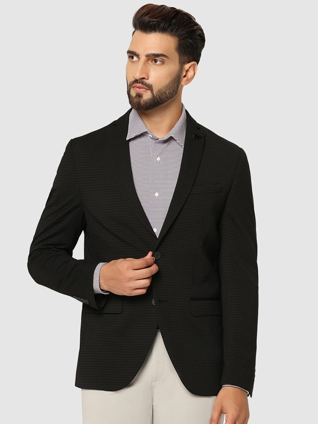 Buy Blackberrys Men Formal Black Striped TechPro Blazer - Blazers for Men 24551004 | Myntra