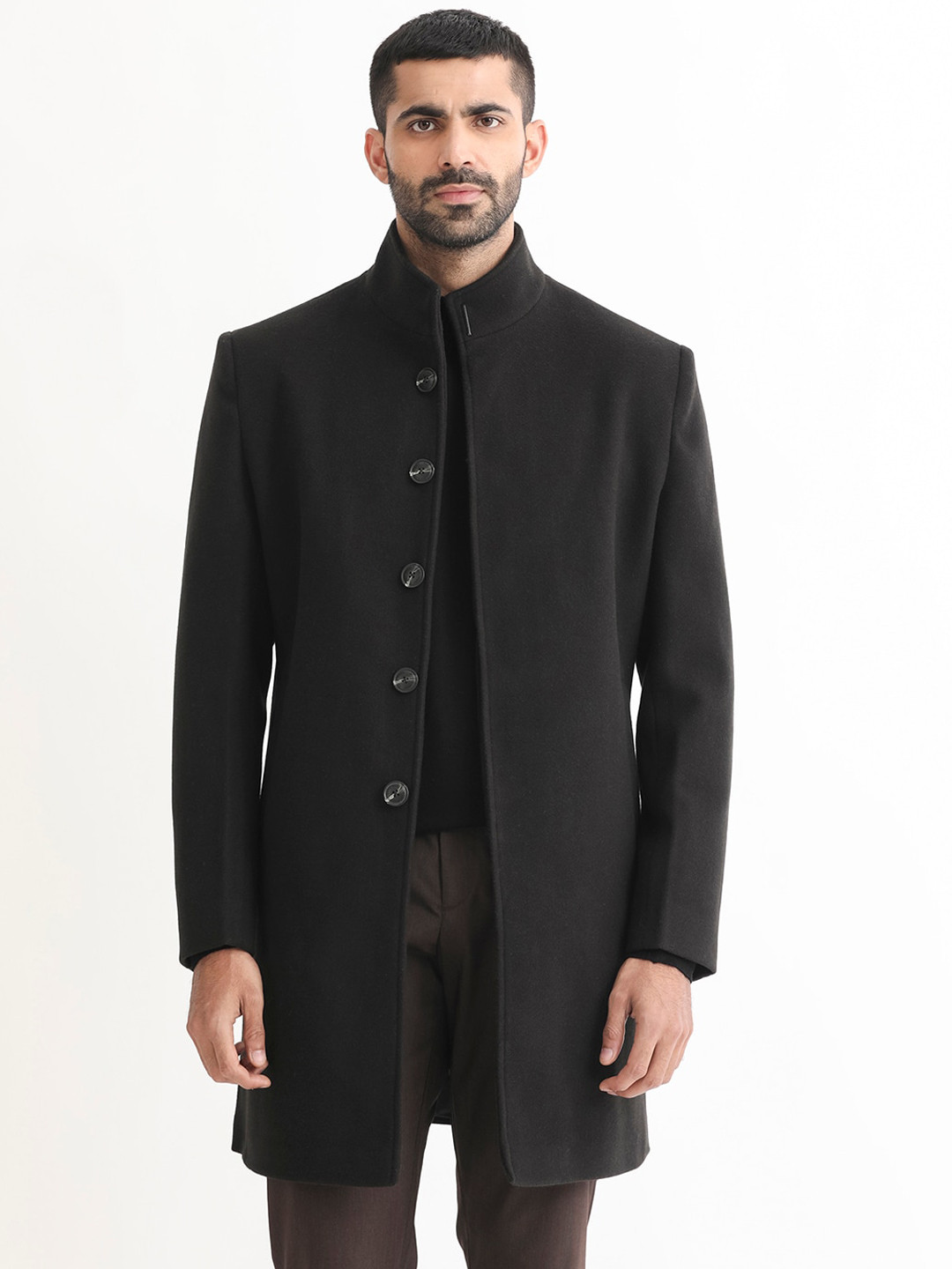 Buy RARE RABBIT Men Dune Tailored Fit Mock Collar Open Front Jacket ...
