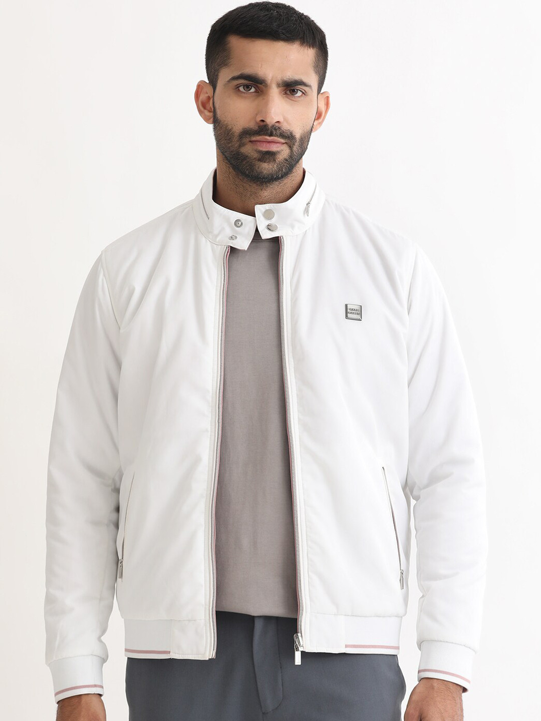 Buy RARE RABBIT Men Royban Regular Fit Mock Collar Bomber Jacket ...