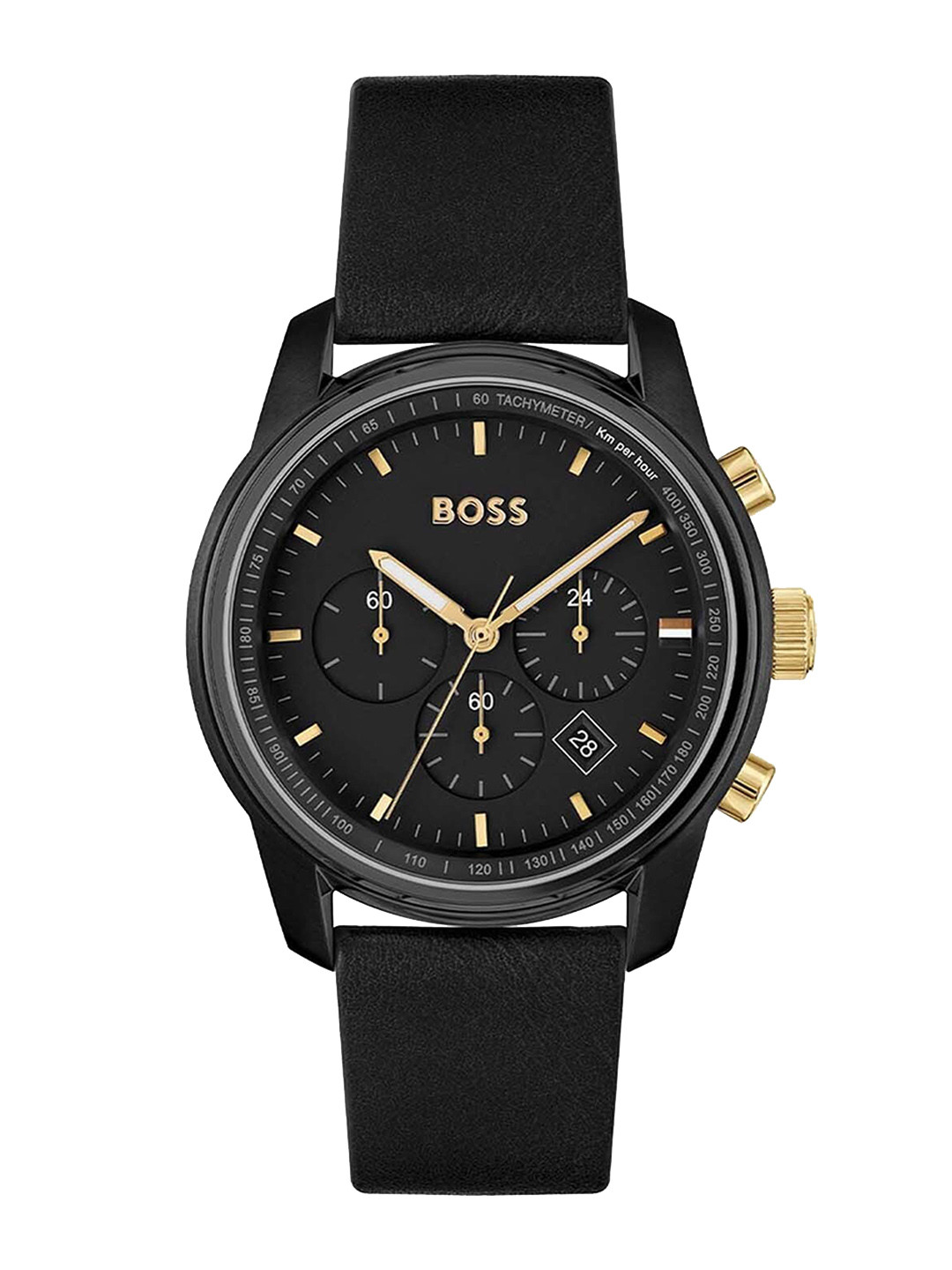 Buy BOSS Men Brass Dial & Leather Straps Analogue Chronograph Watch ...
