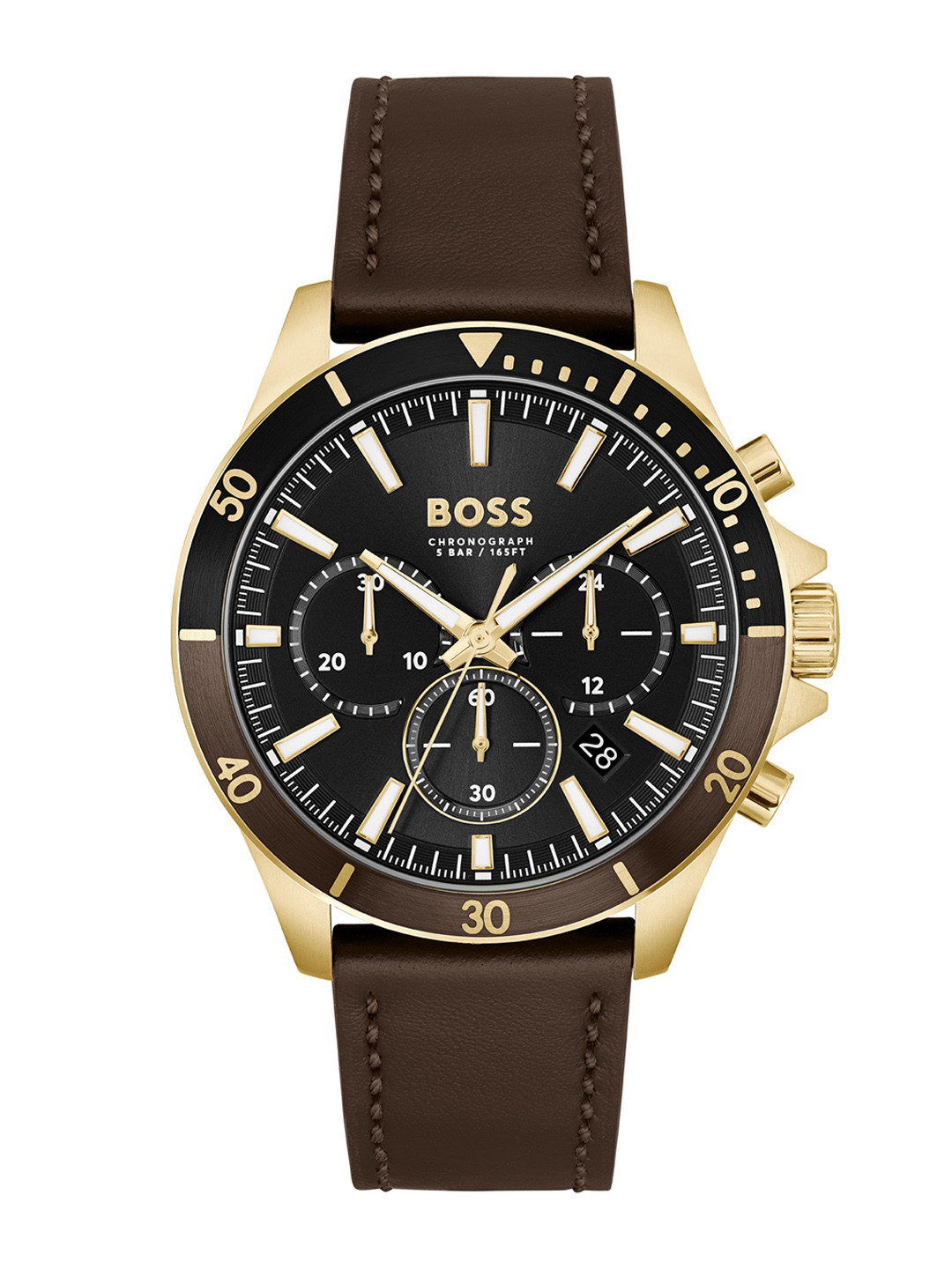 Buy BOSS Men Brass Dial & Leather Straps Analogue Chronograph Watch ...