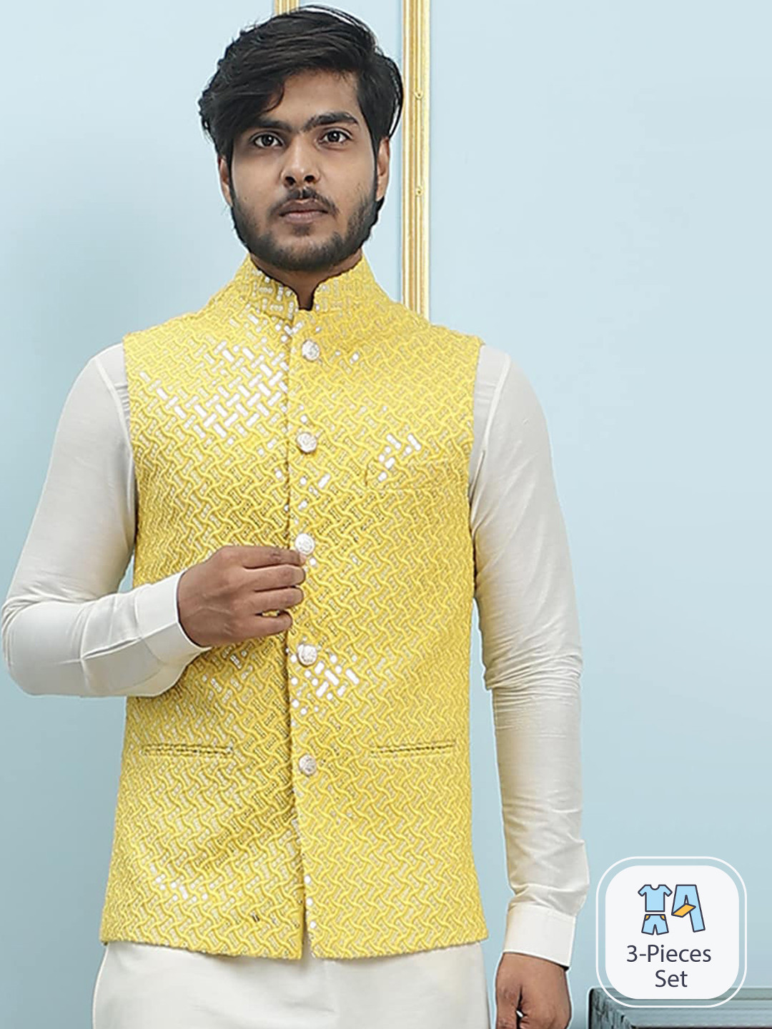 Buy See Designs Regular Sequinned Pure Silk Kurta & Pyjamas With Nehru ...