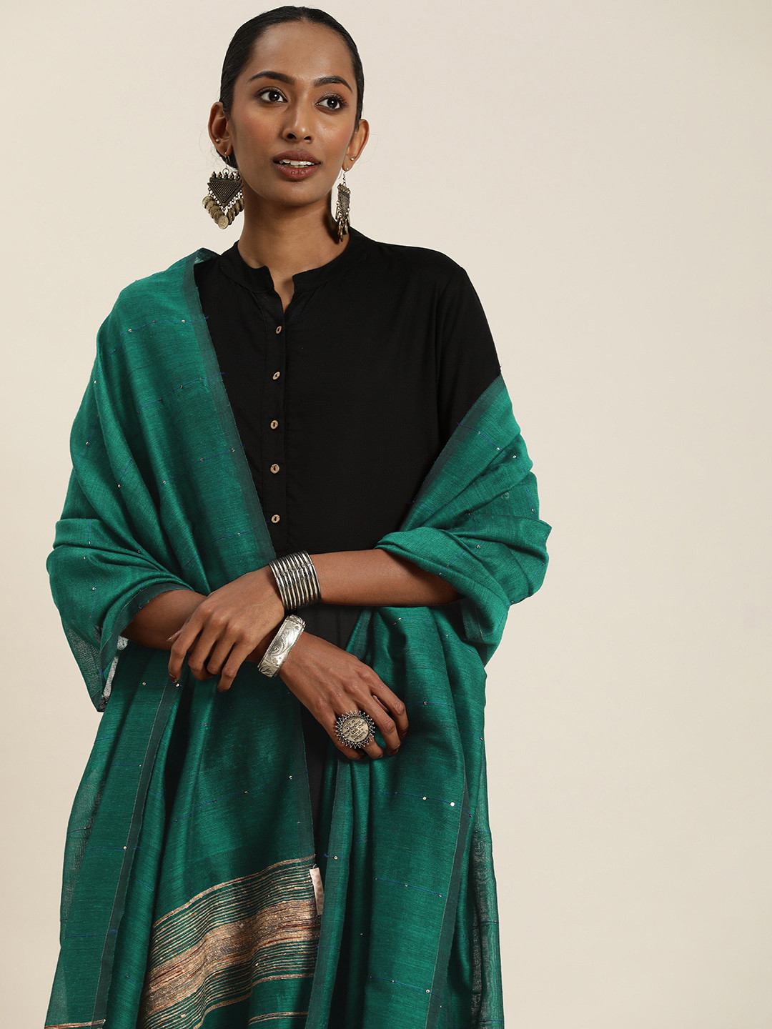 Buy Taavi Striped Handloom Sustainable Dupatta With Sequinned - Dupatta ...