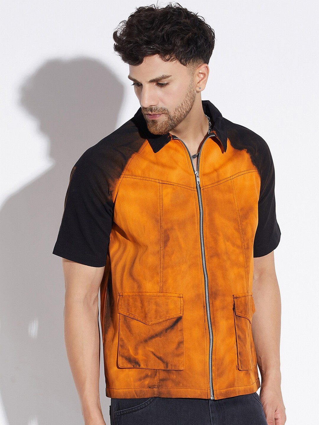 Buy FUGAZEE Relaxed Tie & Dye Printed Oversized Fit Spread Collar ...