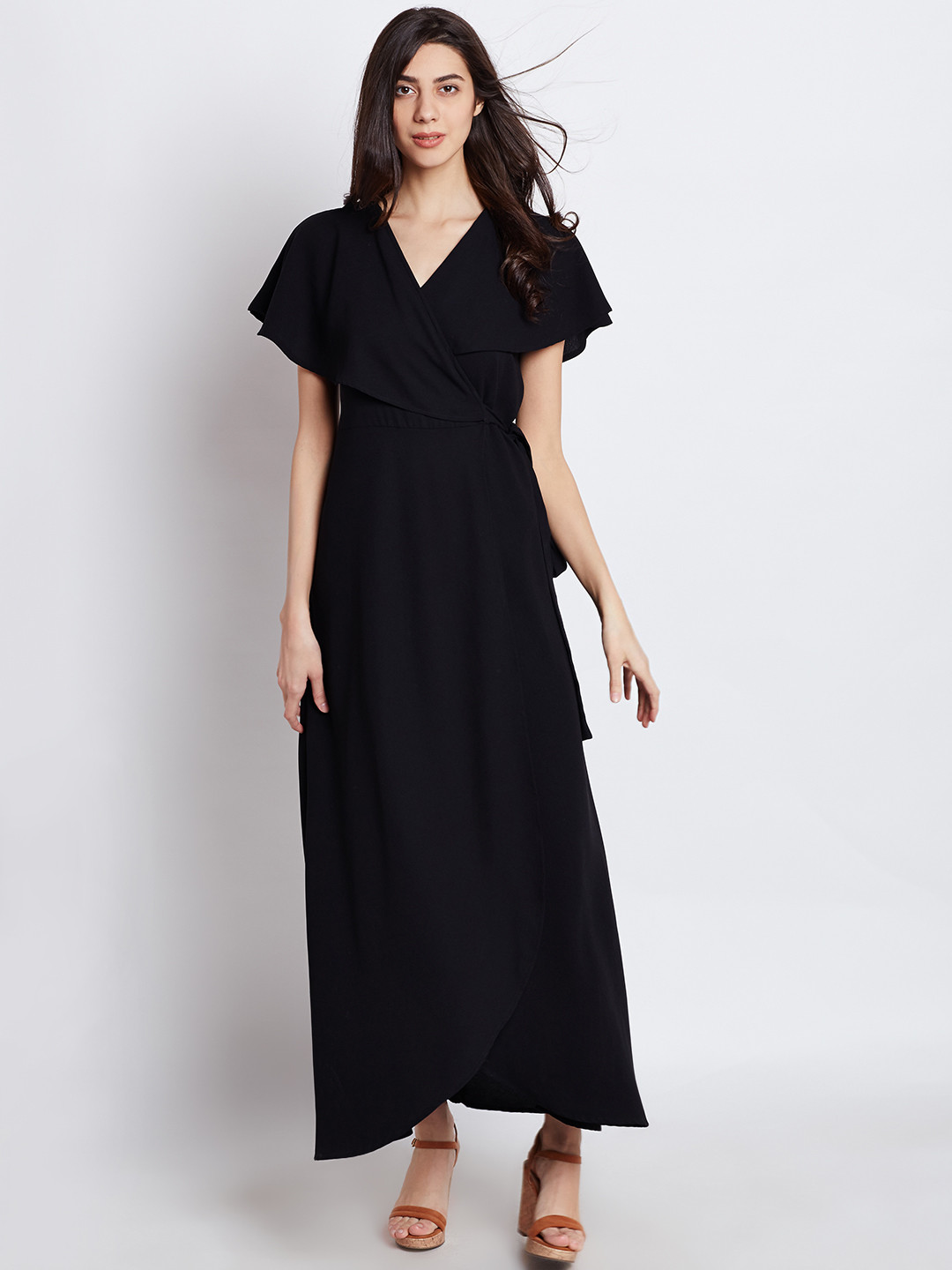Buy FEMMELLA Women Black Solid Wrap Maxi Dress - Dresses for Women ...