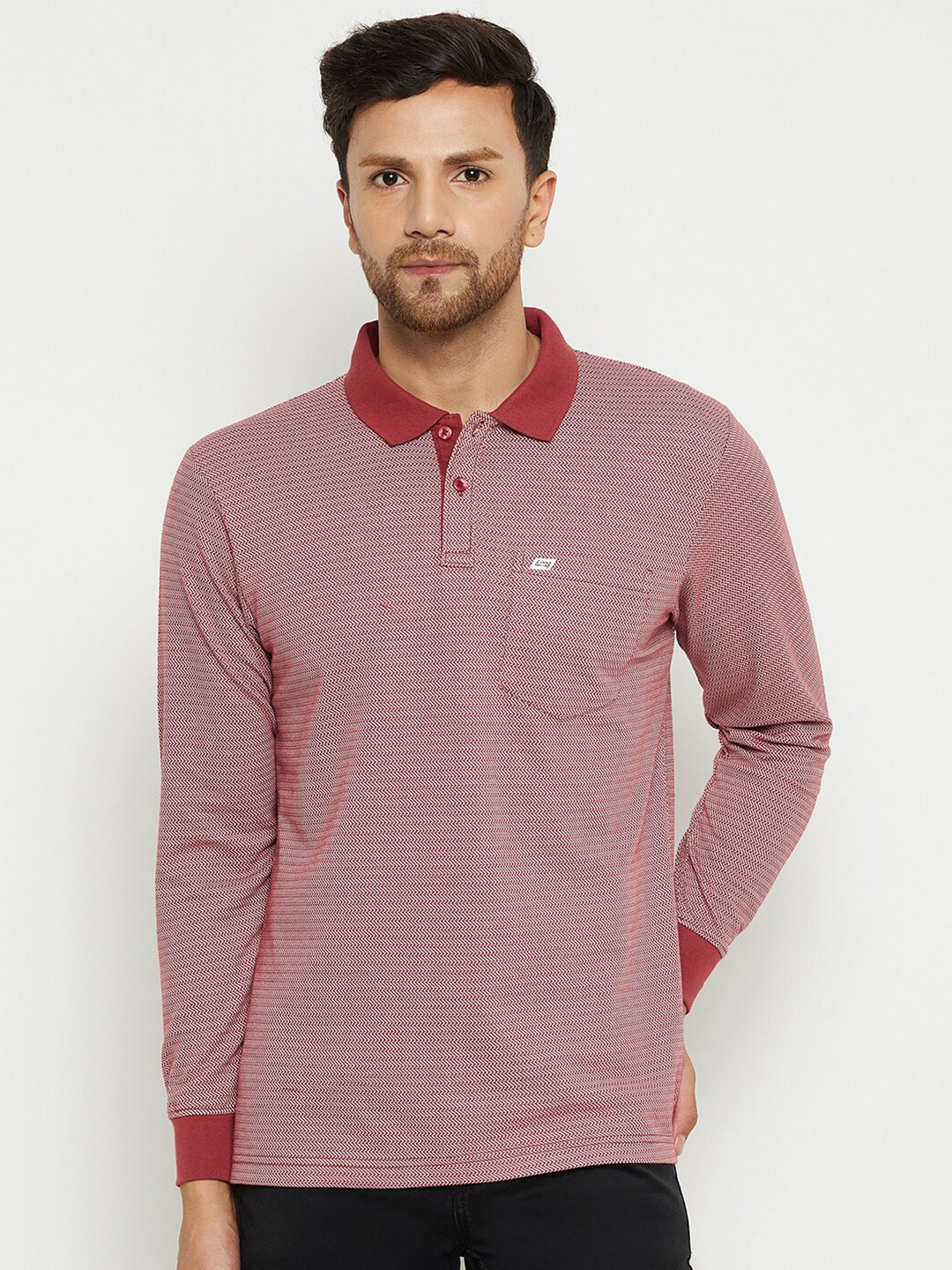 Buy NEVA Self Design Polo Collar Long Sleeves T Shirt - Tshirts for Men ...