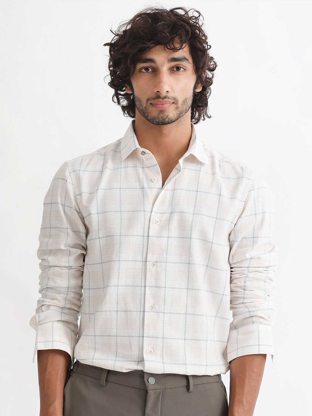 Buy RARE RABBIT Men Foley Slim Fit Windowpane Checked Cotton Shirt ...