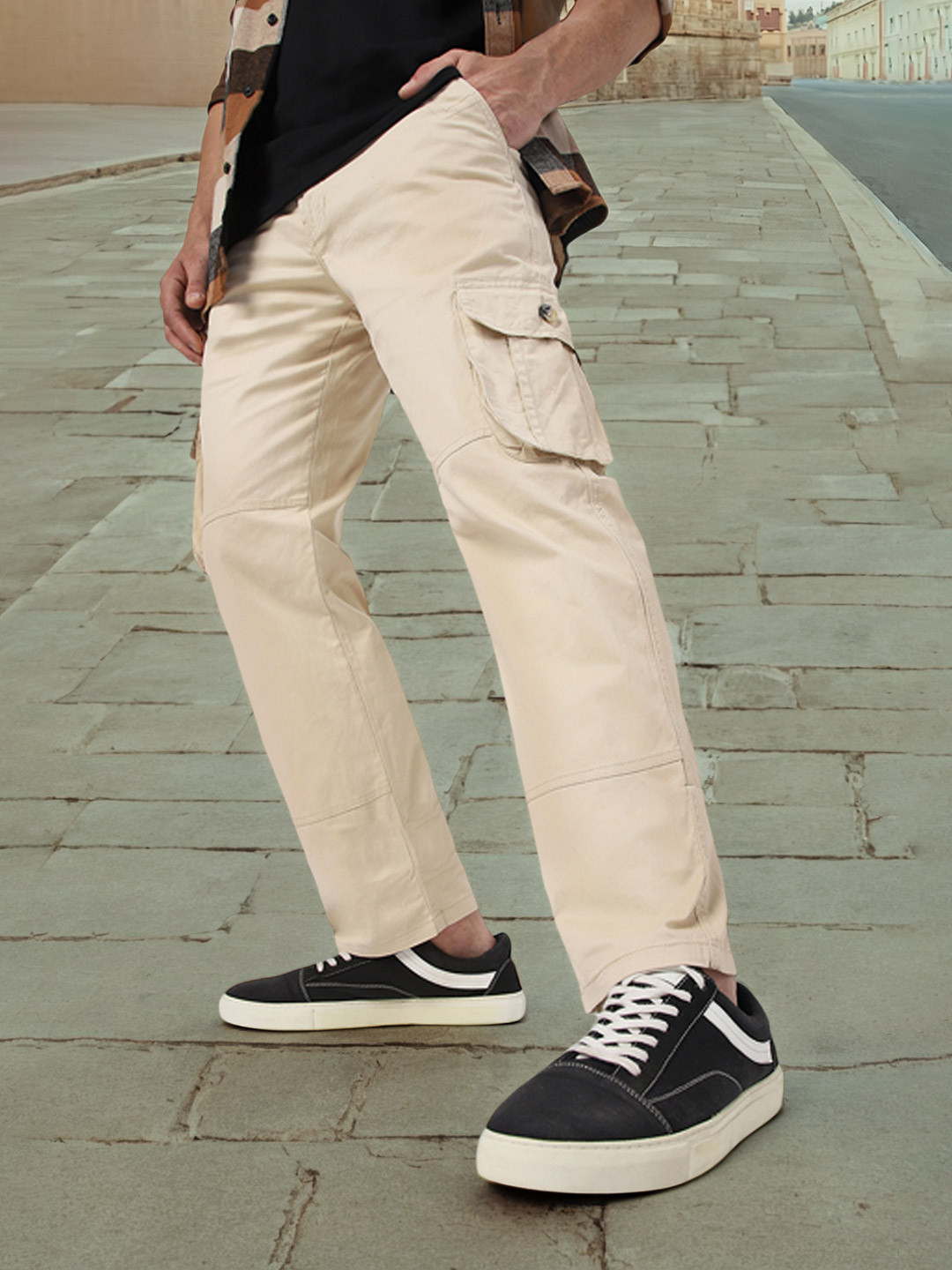 Buy Urbano Fashion Men Mid Top Regular Fit Plain Cargos - Trousers for ...