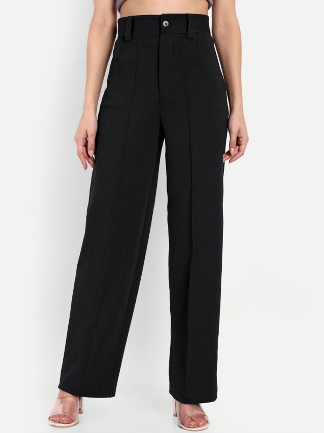 Buy GLITO Women Relaxed Straight Leg Flared High Rise Parallel Trousers ...