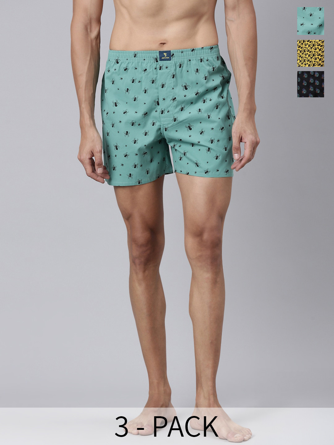Buy Joven Pack Of 3 Printed Anti Fade Anti Shrink Pure Cotton Boxers ...
