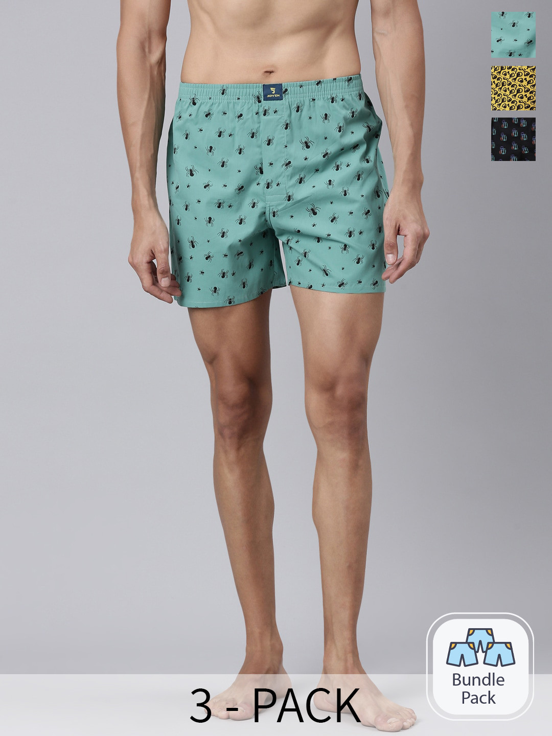 Buy Joven Pack Of 3 Printed Anti Fade Anti Shrink Pure Cotton Boxers ...