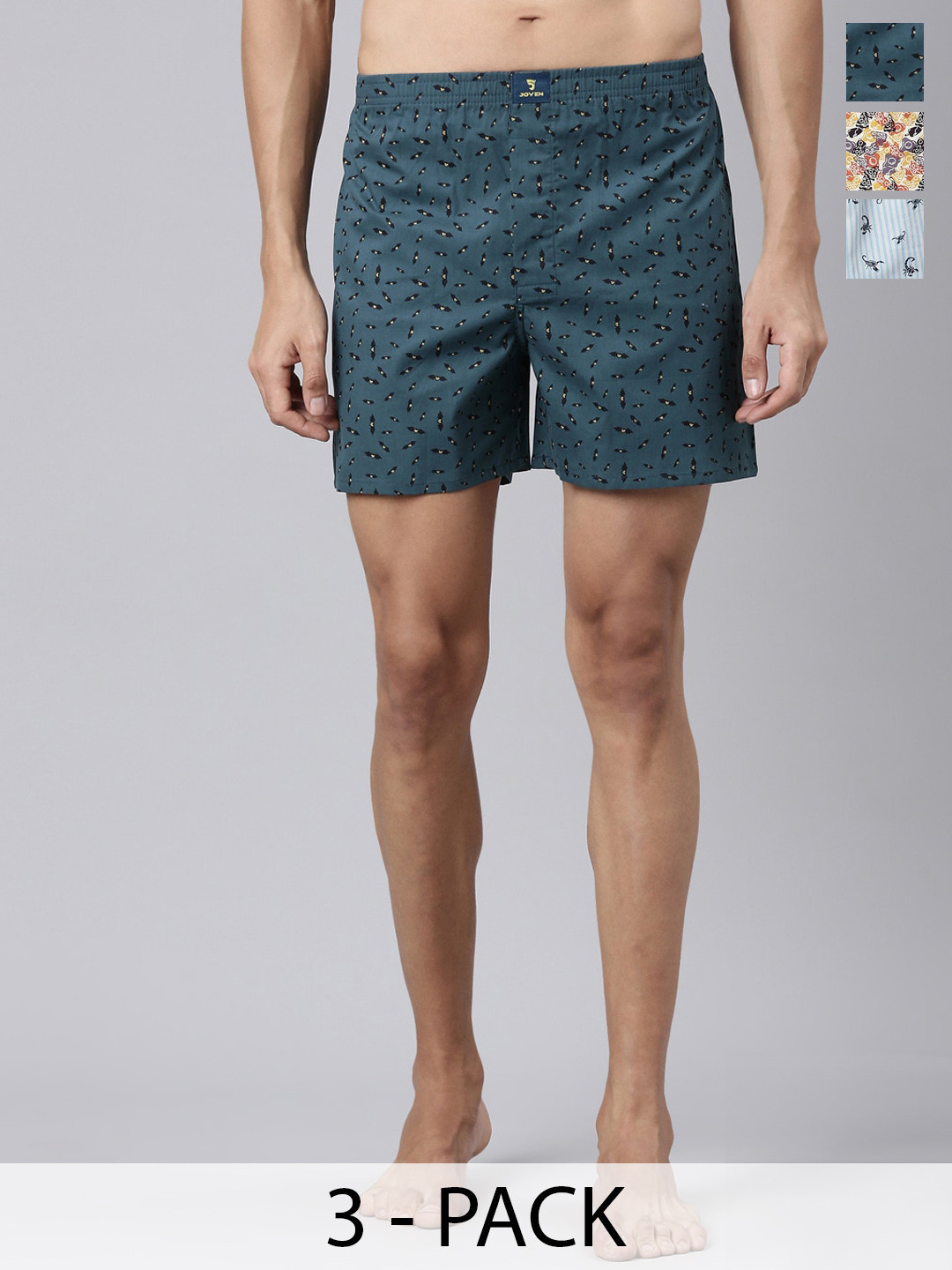 Buy Joven Men Pack Of 3 Printed Anti Fade Anti Shrink Pure Cotton ...