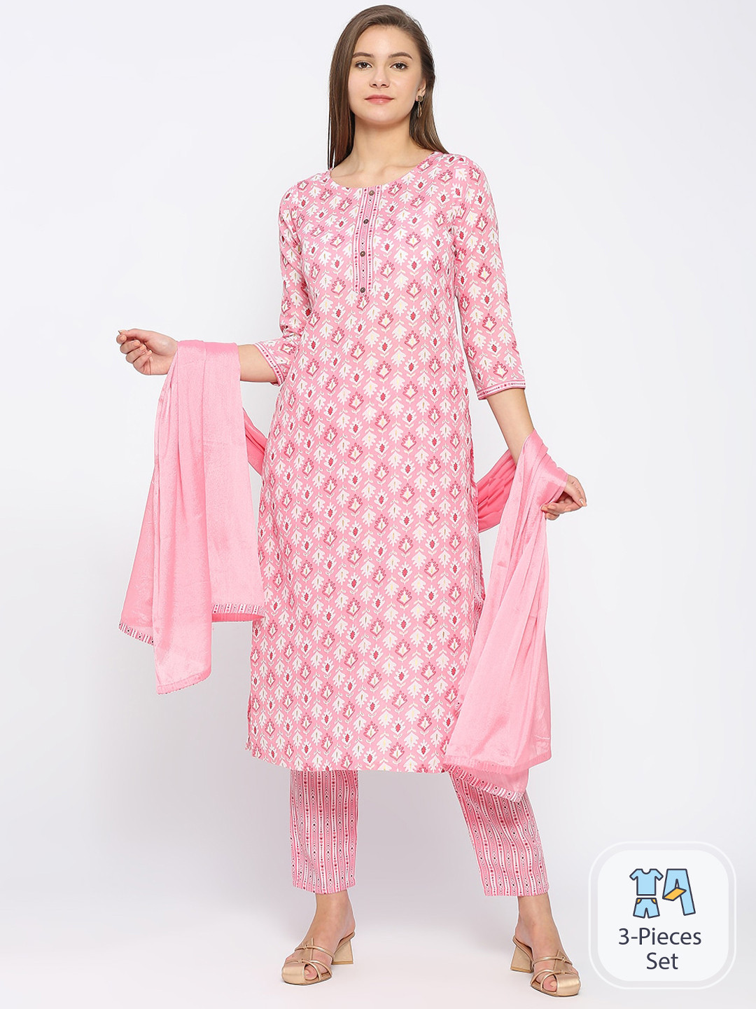 Buy Anuthi Ethnic Motifs Printed Kurta With Trousers & Dupatta - Kurta ...