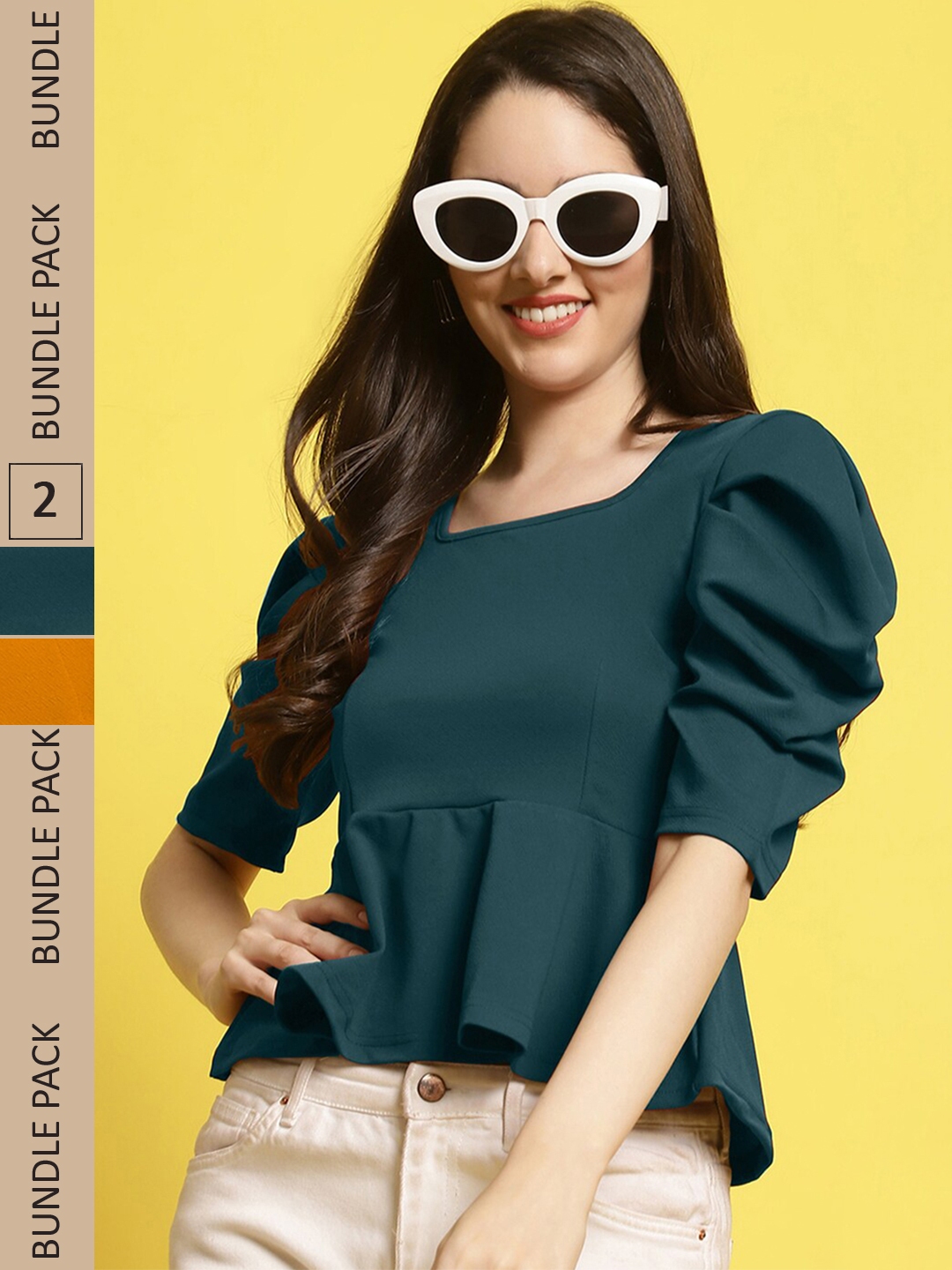 Buy Baesd Pack Of 2 Puff Sleeve Peplum Top Tops For Women 24575932