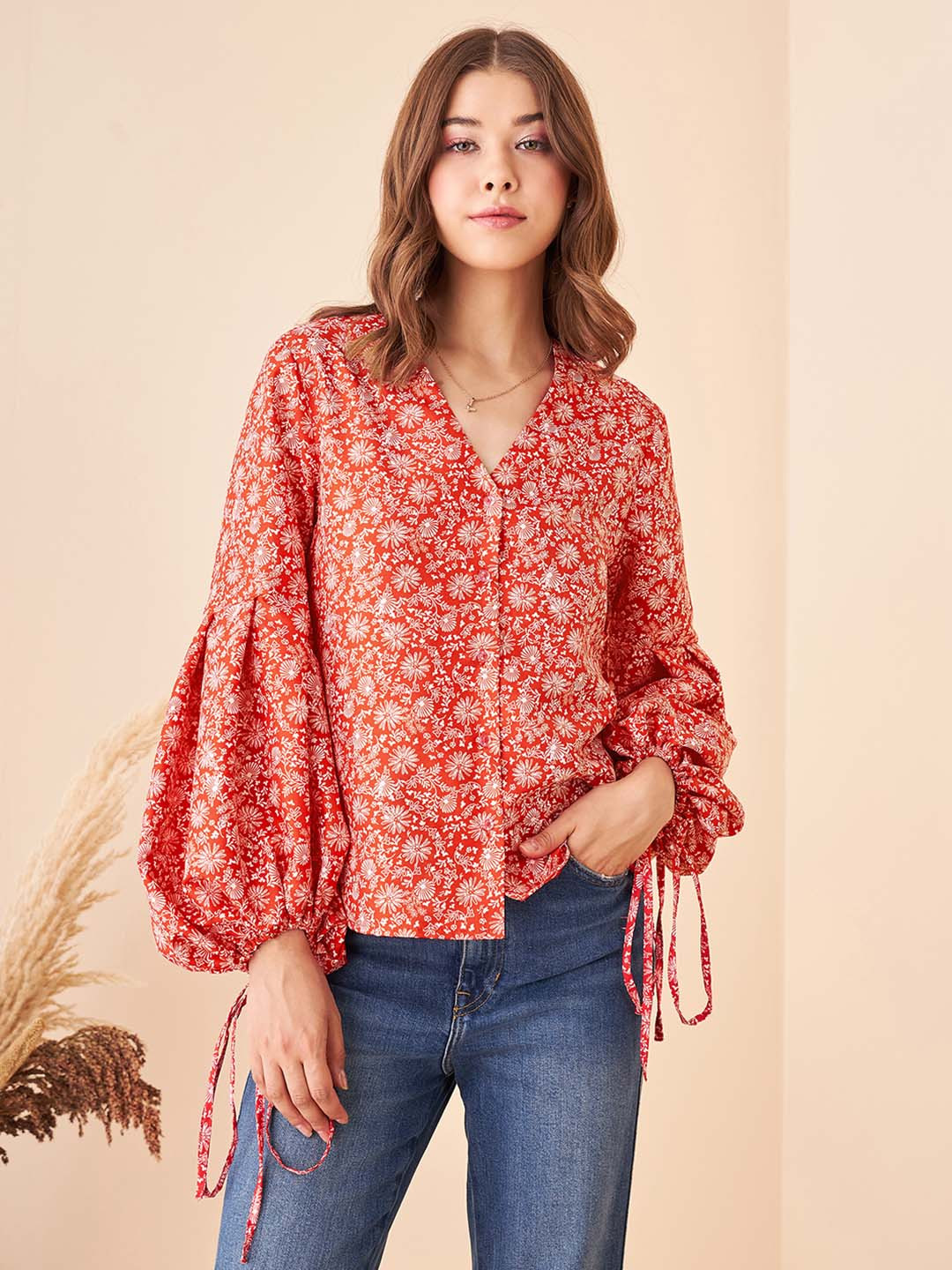 Buy Kibo Floral Printed Mandarin Collar Shirt Style Top - Tops for Women 24578672 | Myntra