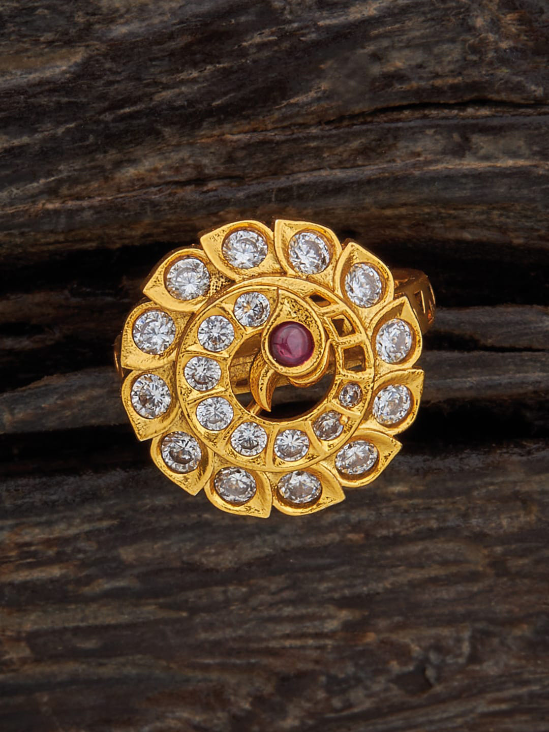Buy Kushal's Fashion Jewellery Gold Plated Stone Studded Finger Ring ...