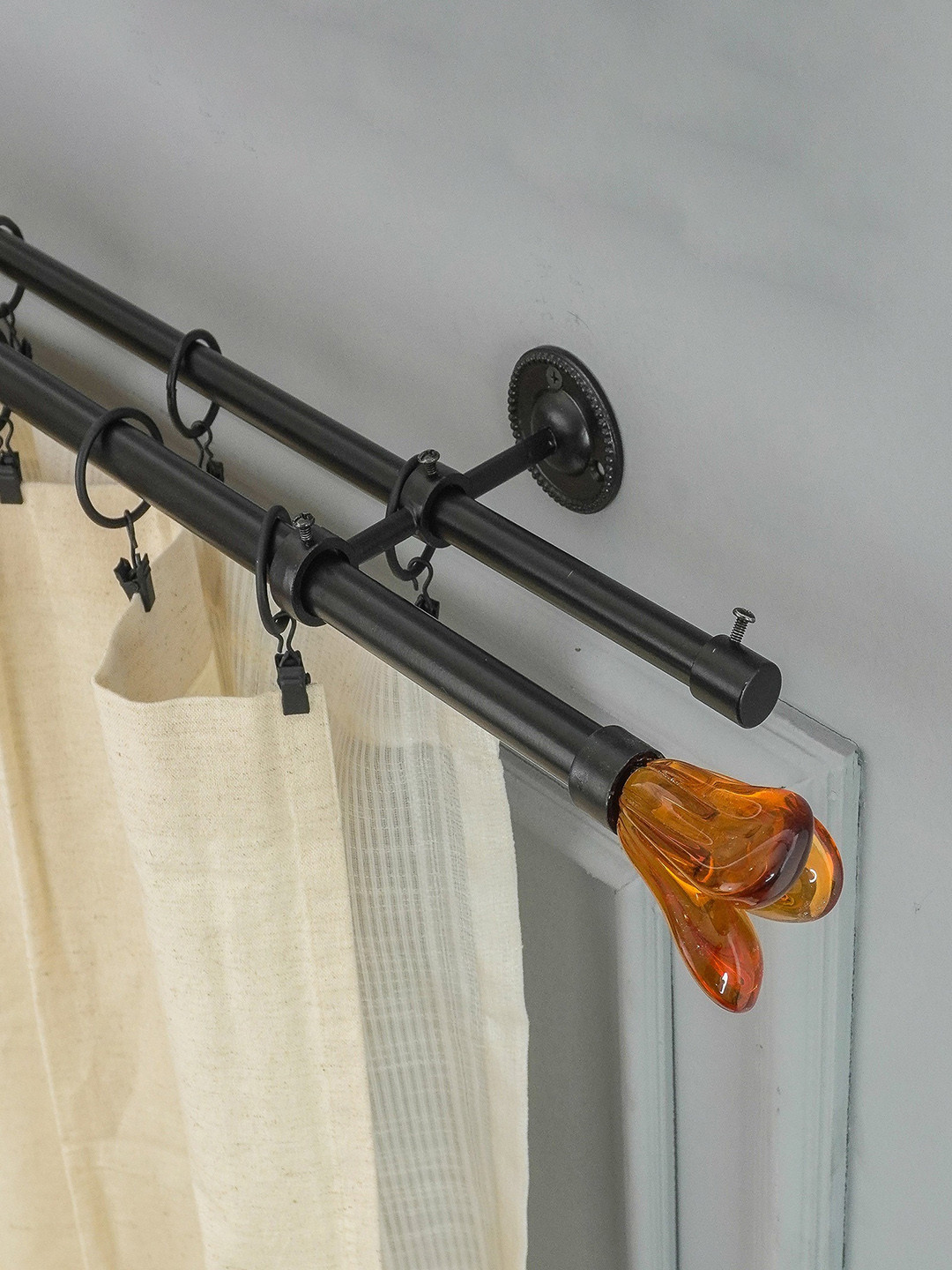 Buy The Decor Mart Black & Brown Iron Curtain Rods With Brackets ...