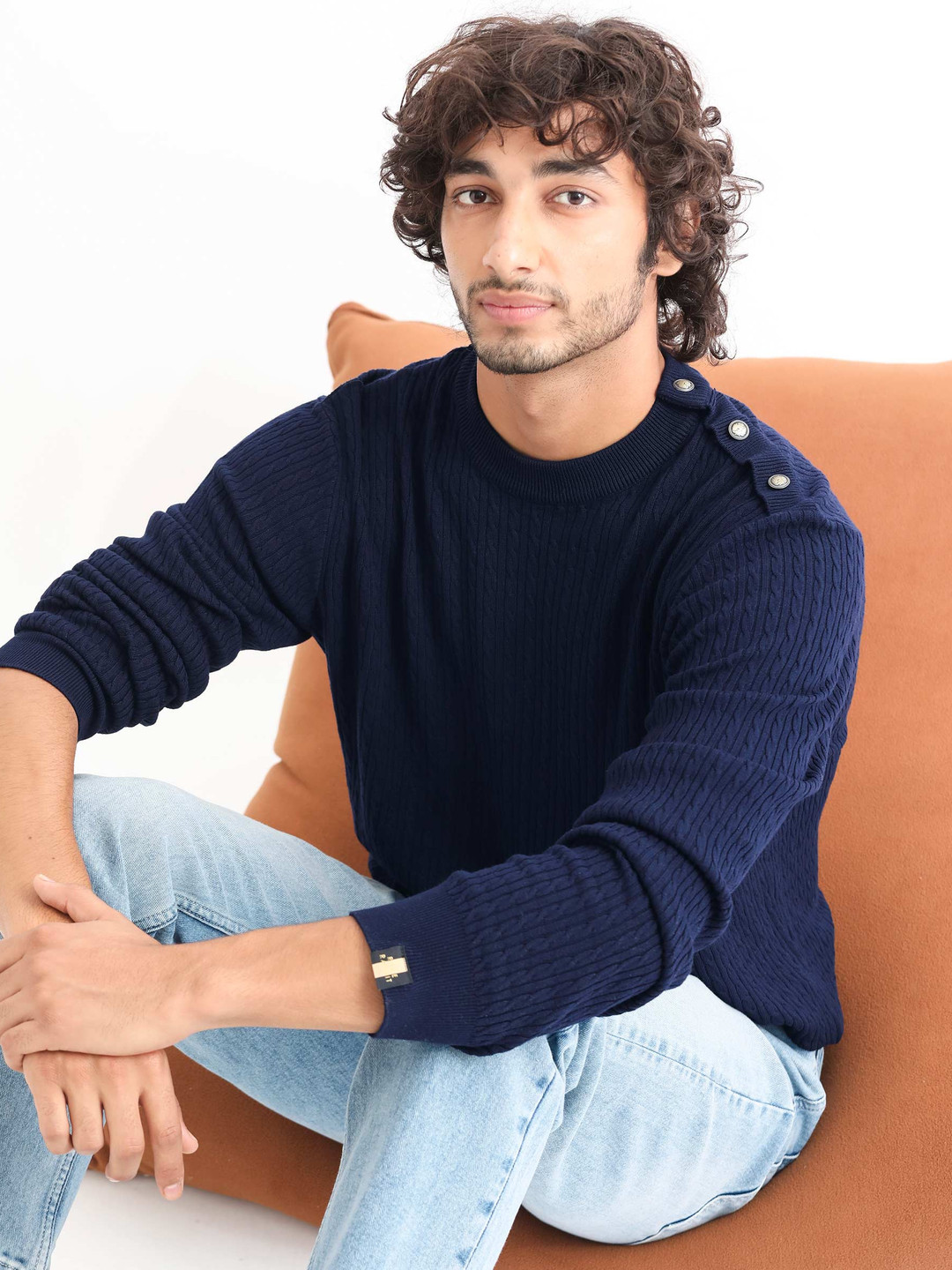 Buy RARE RABBIT Men Diem Crew Neck Cable Knit Sweater - Sweaters for ...