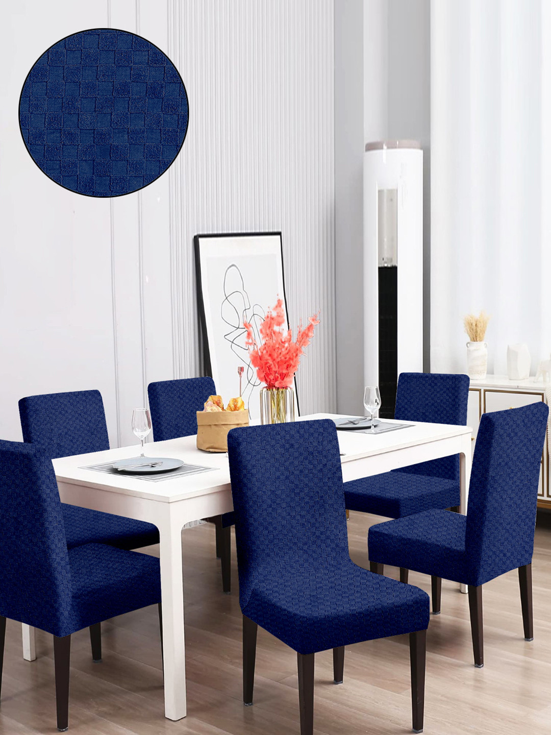 Buy Cortina Set Of 6 Jacquard Dining Chair Cover Navy Blue - Chair ...
