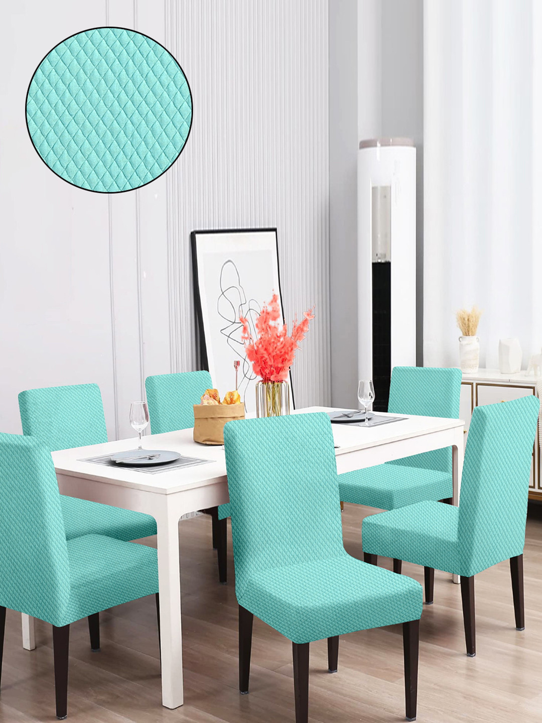 Buy Cortina Set Of 6 Jacquard Dining Chair Cover Sky Blue - Chair Cover ...