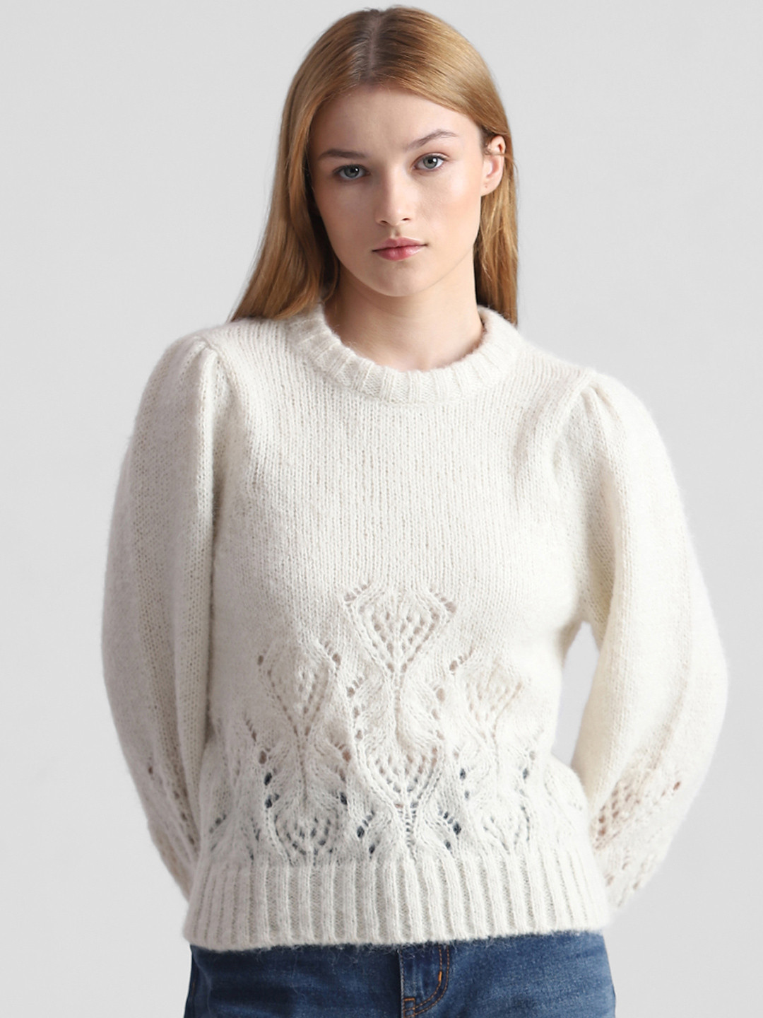 Buy ONLY Self Design Open Knit Pullover - Sweaters for Women 24595198 ...