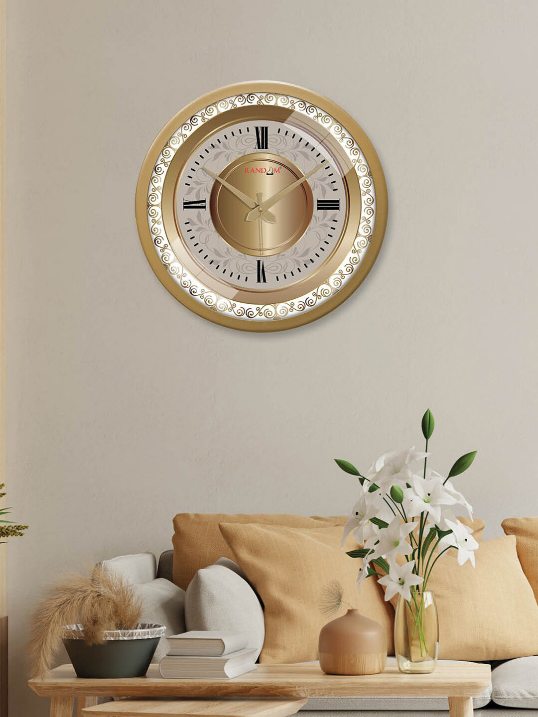 Buy RANDOM Gold Toned & White Printed Round Shape Analogue Wall Clock ...
