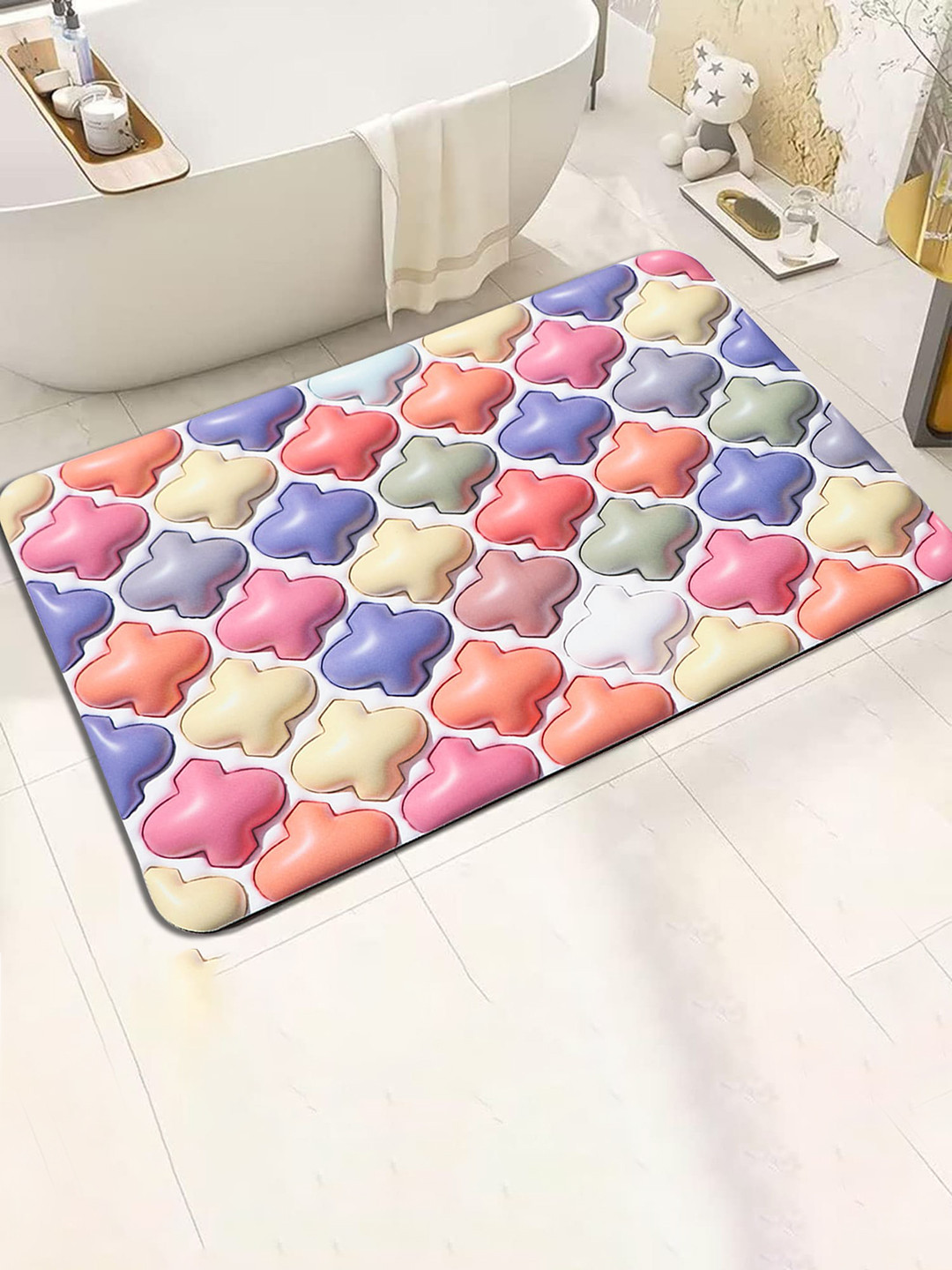 Buy Dakshya Industries Pink & Blue 3D Printed Anti Slip Doormat ...