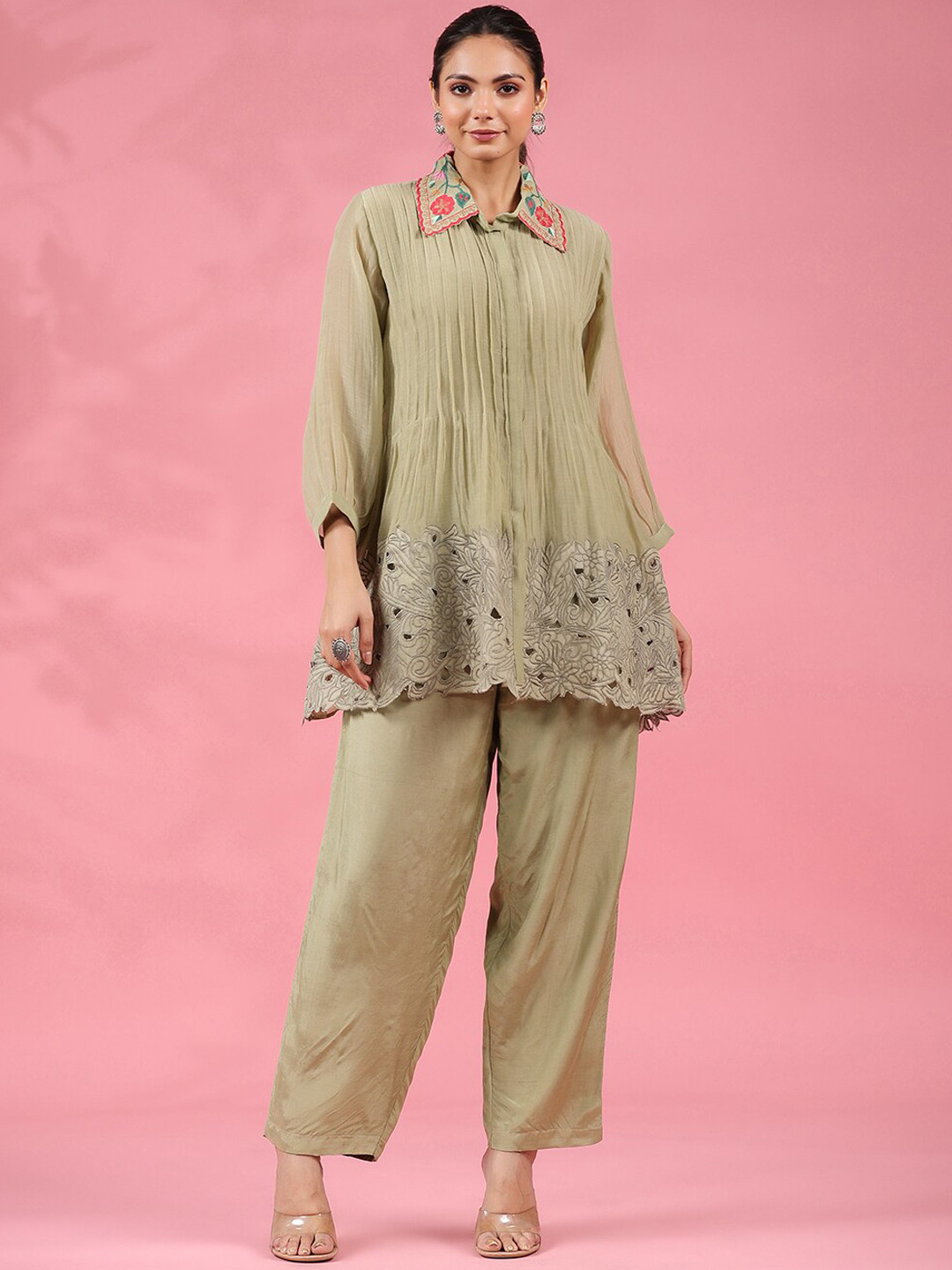 Buy PRATAP SONS Floral Embroidered Tunic With Trousers - Co Ords for ...