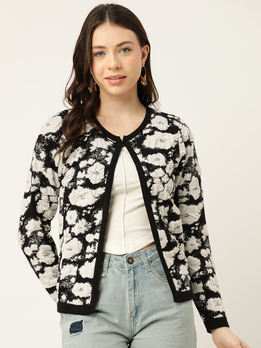 Buy Monte Carlo Monochrome Floral Acrylic Cardigan - Sweaters for Women ...