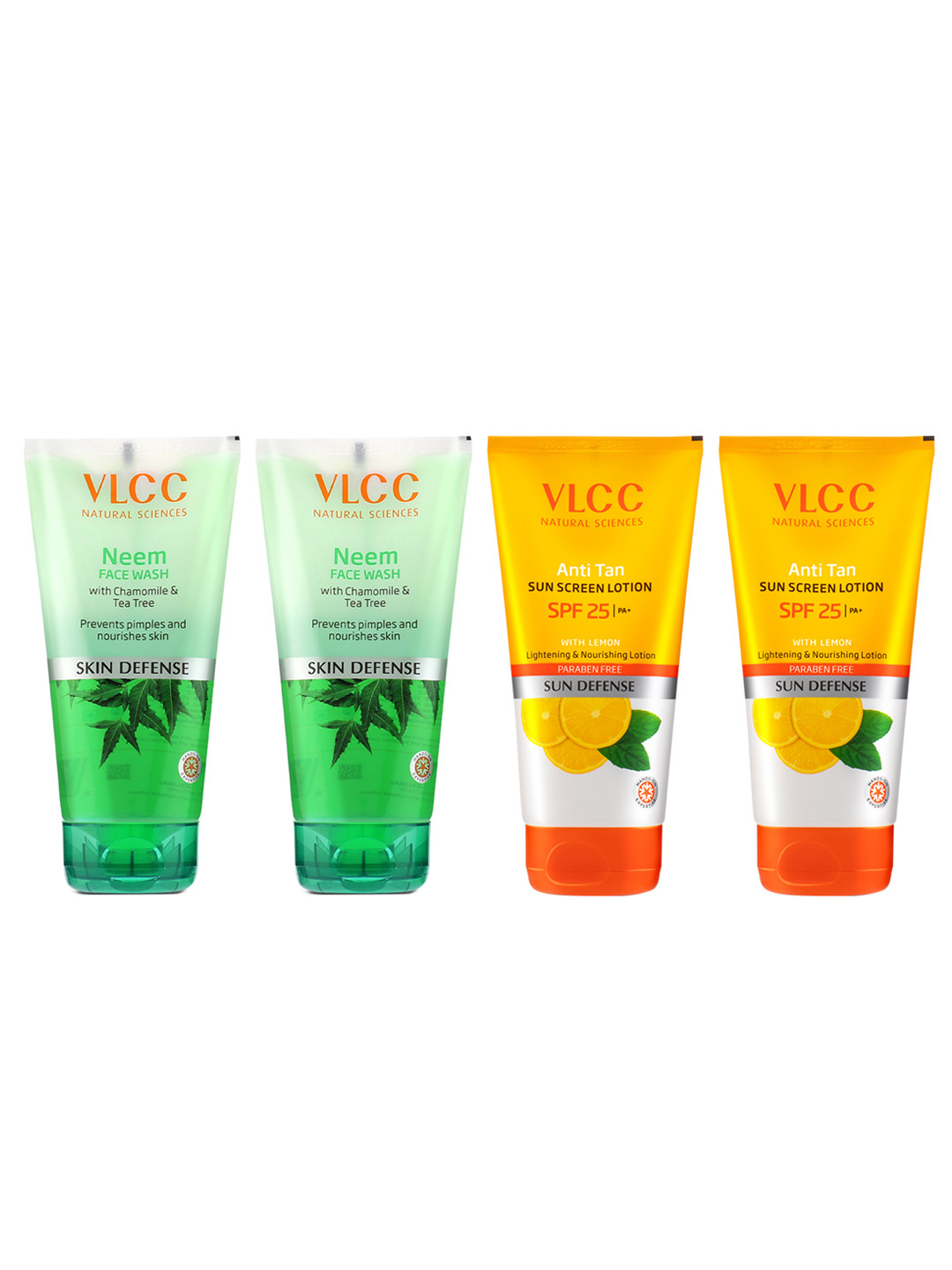 Buy VLCC Set Of 2 Skin Defense Neem Face Wash & 2 Anti Tan Sunscreen ...
