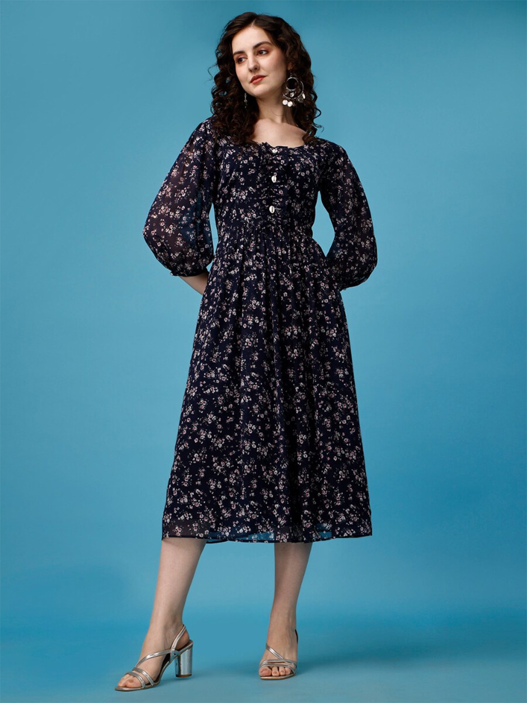 Buy Kalini Floral Printed Fit And Flare Midi Dress Dresses For Women