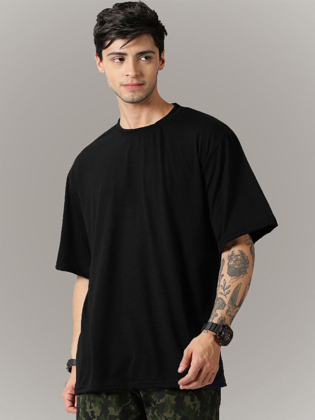 Buy Rodzen Drop Shoulder Sleeves Oversized Cotton T Shirt - Tshirts for ...
