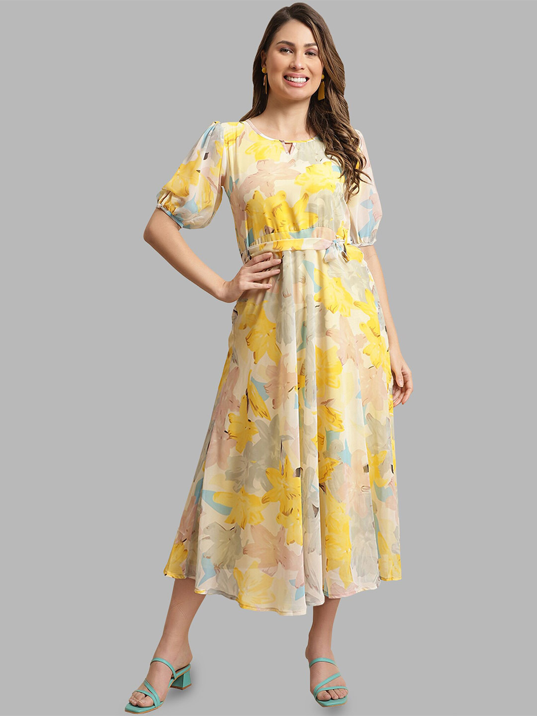 Buy Fabflee Floral Print Georgette Maxi Dress - Dresses for Women ...