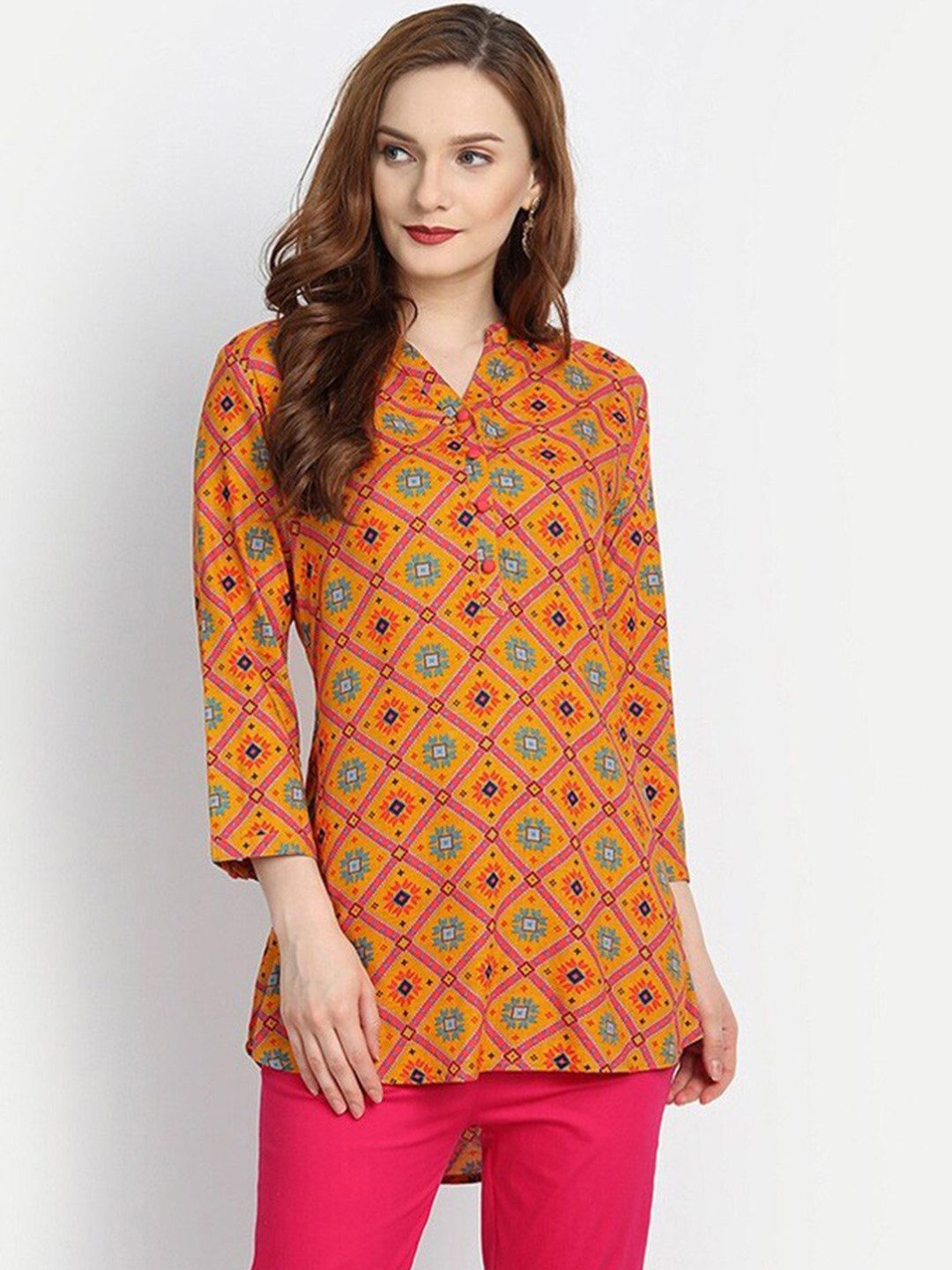 Buy SUTI Ethnic Motifs Printed Mandarin Collar Longline Top - Tops for ...