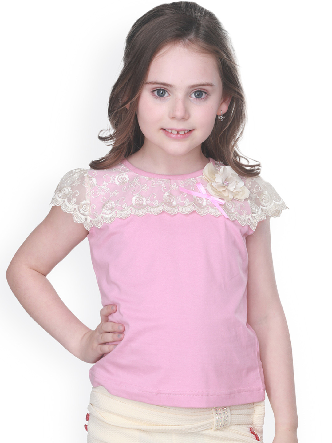 Buy CUTECUMBER Girls Pink Embellished Pure Cotton Top - Tops for Girls ...
