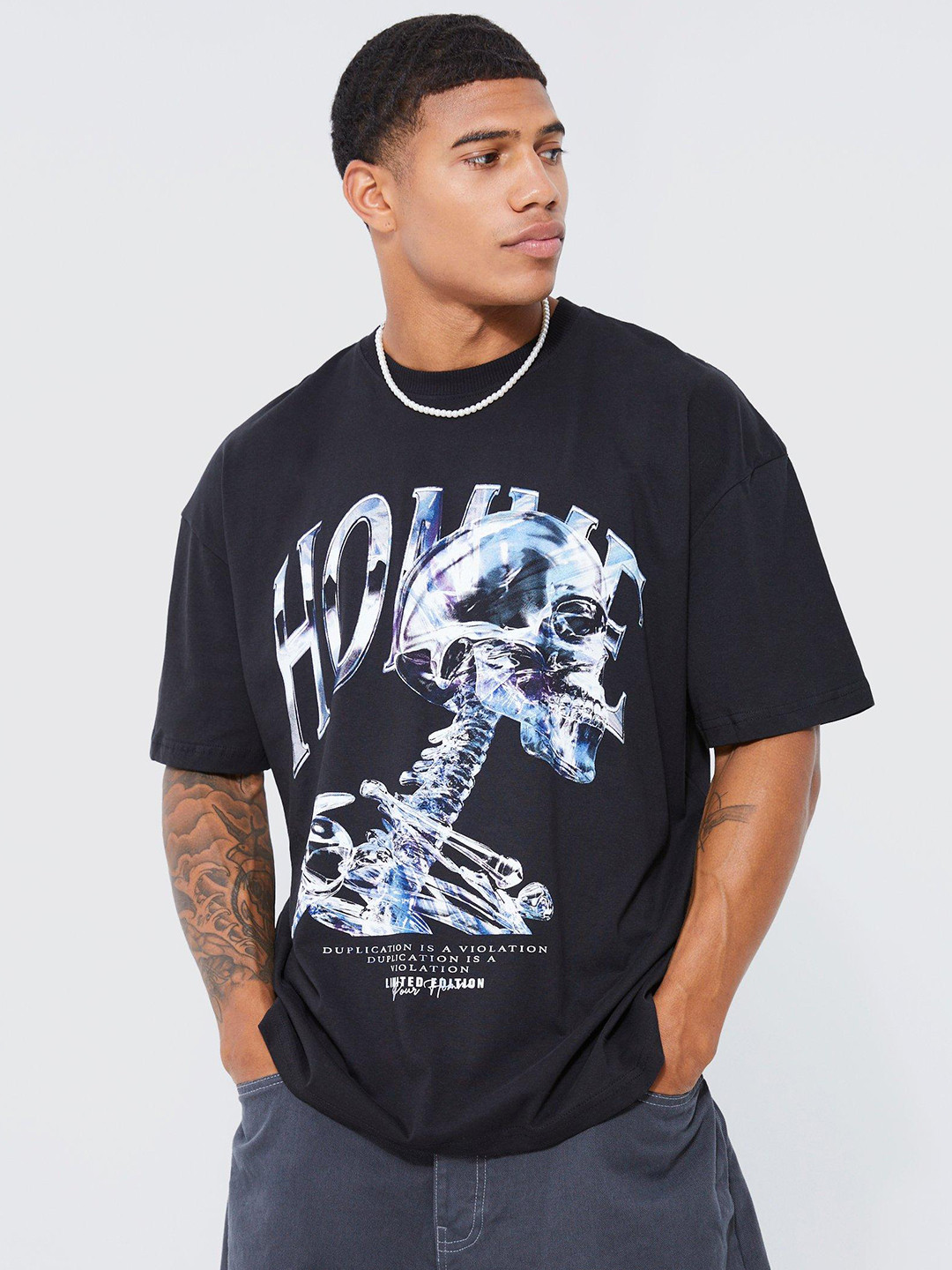 Buy BoohooMAN Typography Printed Pure Cotton Oversized T Shirt ...