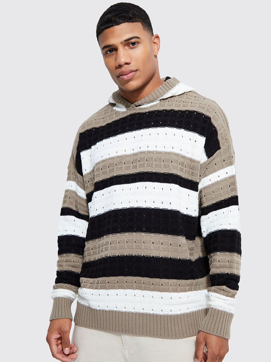 Buy BoohooMAN Pure Acrylic Hooded Striped Pullover - Sweaters for Men ...