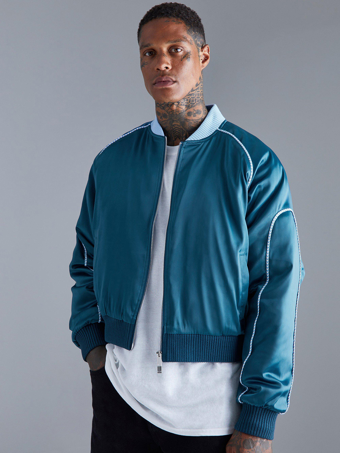 Buy BoohooMAN Satin Finish Boxy Bomber Jacket - Jackets for Men ...