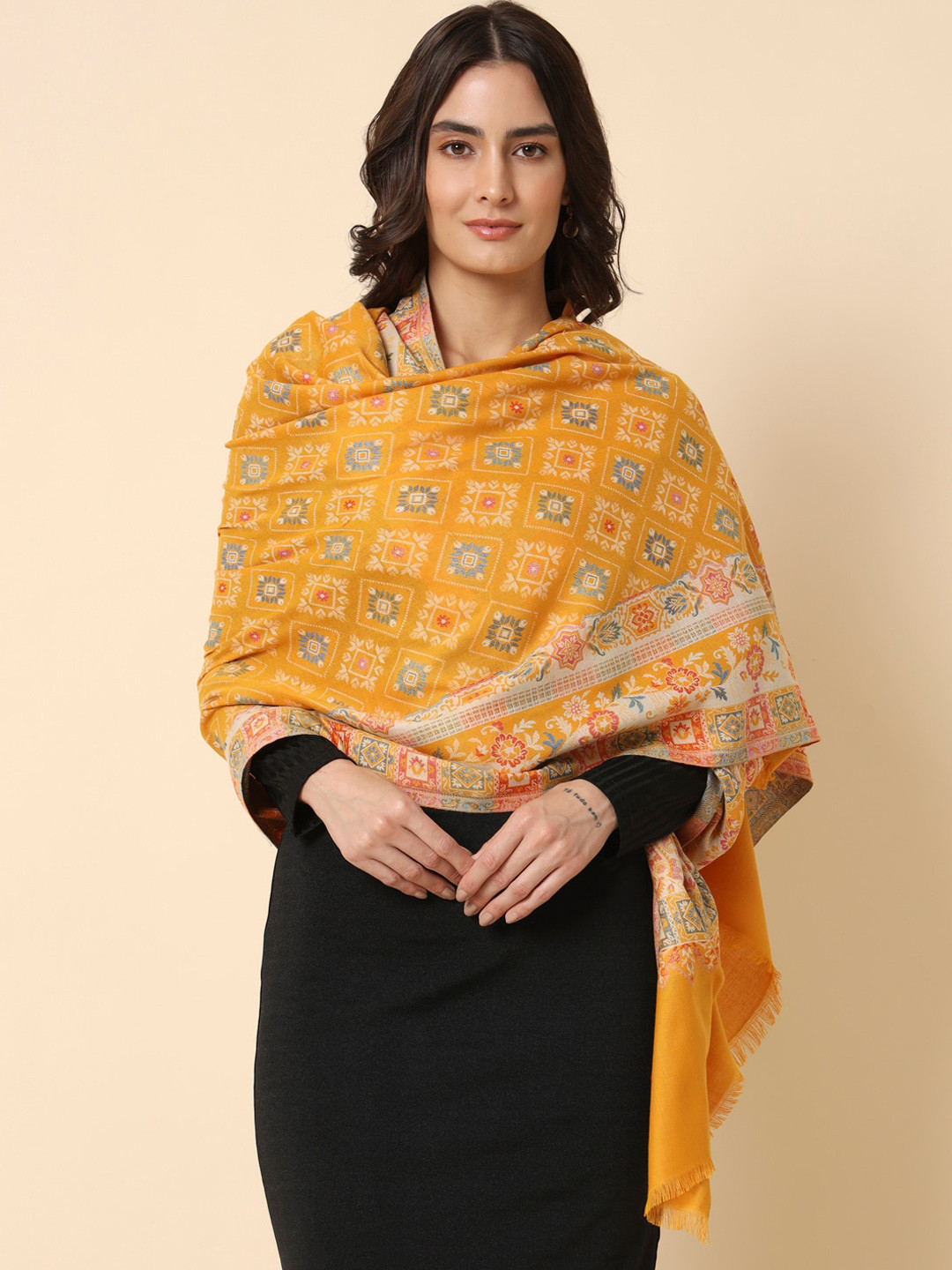 Buy HERE&NOW Ethnic Motifs Woven Design Shawl - Shawl for Women ...