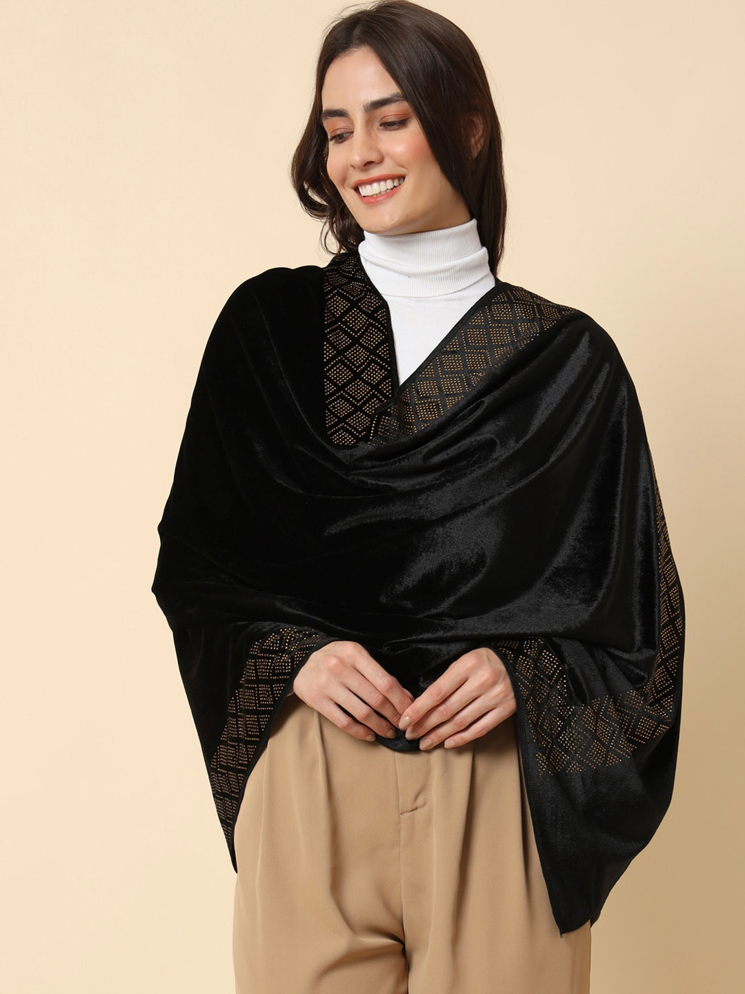 Buy HERE&NOW Velvet Crystal Work Shawl - Shawl for Women 24631274 | Myntra