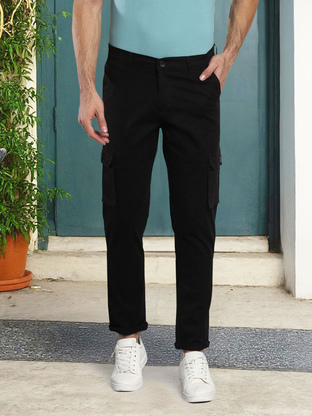 Buy Dennis Lingo Men Urban Slim Mid Rise Pure Cotton Cargos Trousers ...