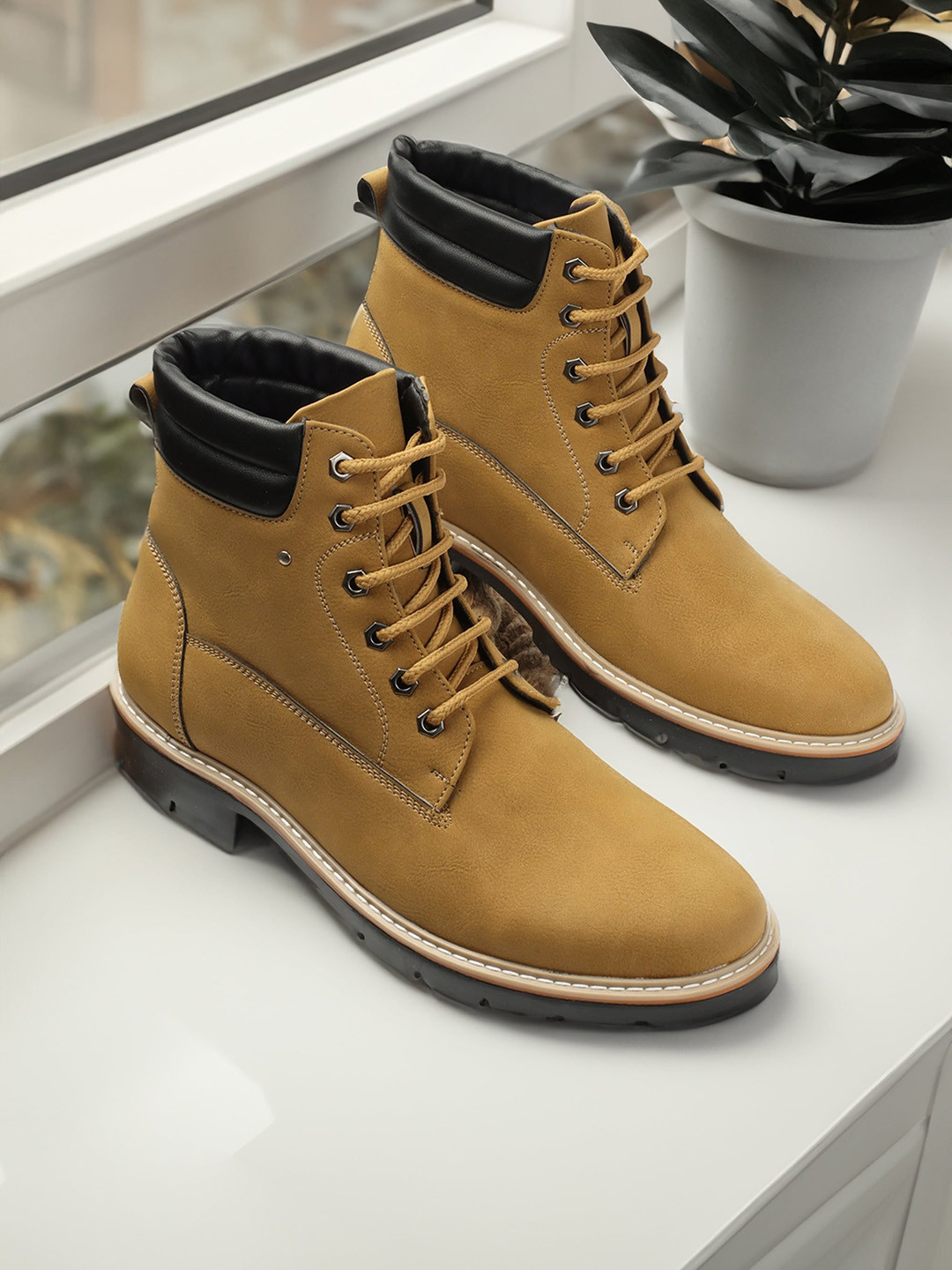 Buy Carlton London Men Mid Top Lace Ups Block Boots - Boots for Men ...