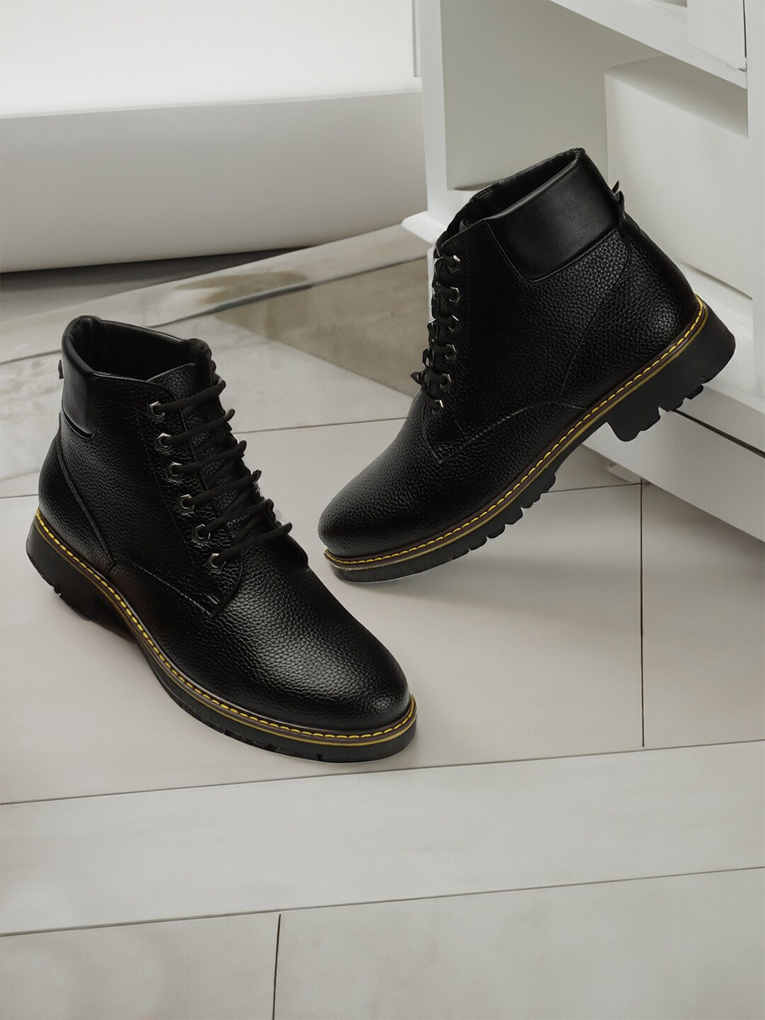 Buy Carlton London Men Textured Mid Top Lace Ups Boots - Boots for Men ...