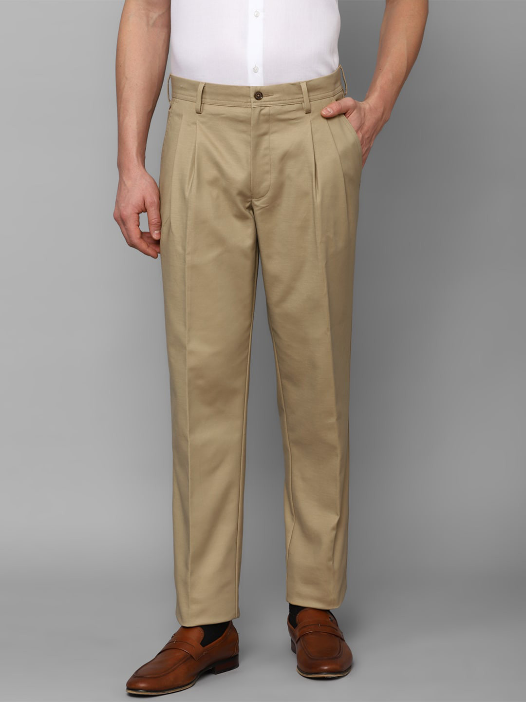 Buy Louis Philippe Men Regular Fit Mid Rise Pleated Cotton Regular ...