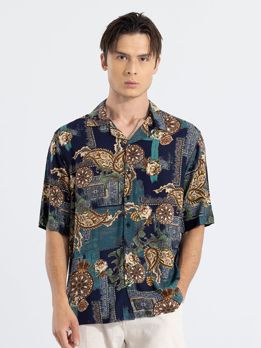Buy Snitch Green Classic Floral Opaque Printed Oversized Casual Shirt ...