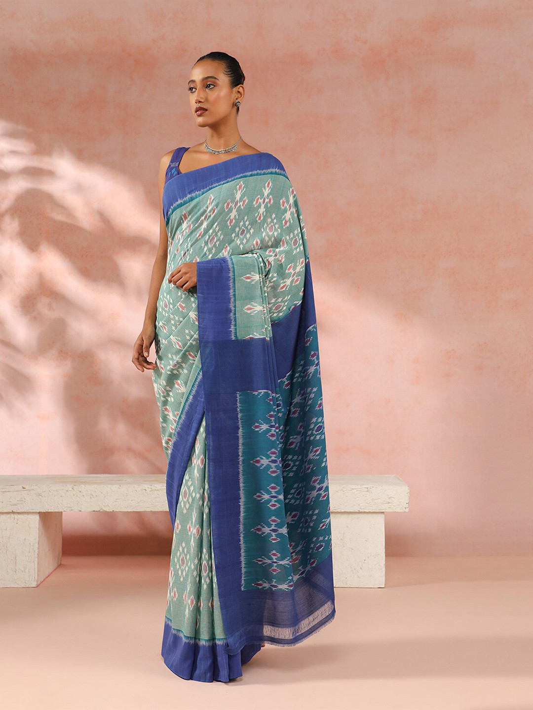 Buy Taneira Ethnic Motifs Pure Cotton Ikat Saree - Sarees for Women ...