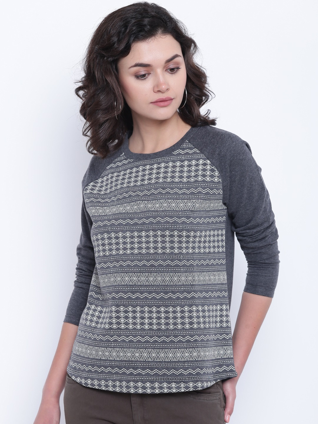 Buy People Women Grey Printed Round Neck T Shirt - Tshirts for Women ...