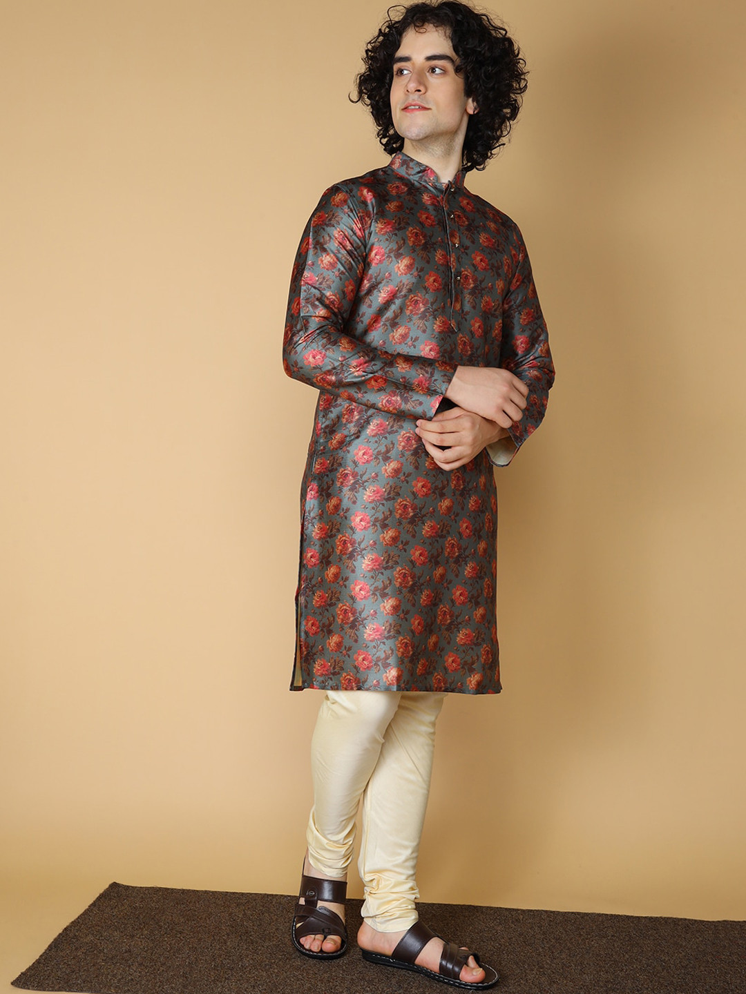 Buy Sultan The King Of Kurta Floral Woven Design Regular Kurta With ...