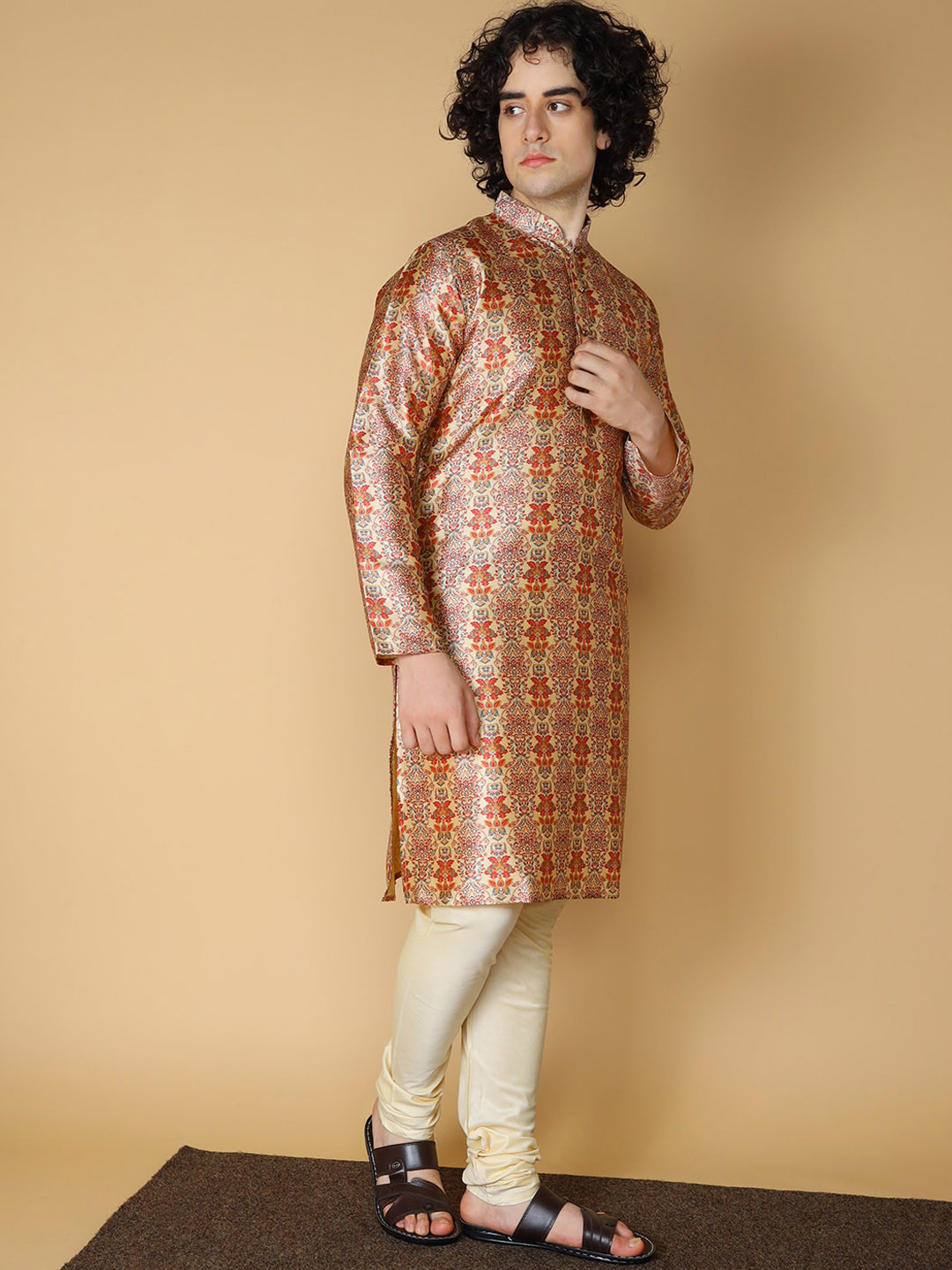 Buy Sultan The King Of Kurta Ethnic Motifs Printed Mandarin Collar ...